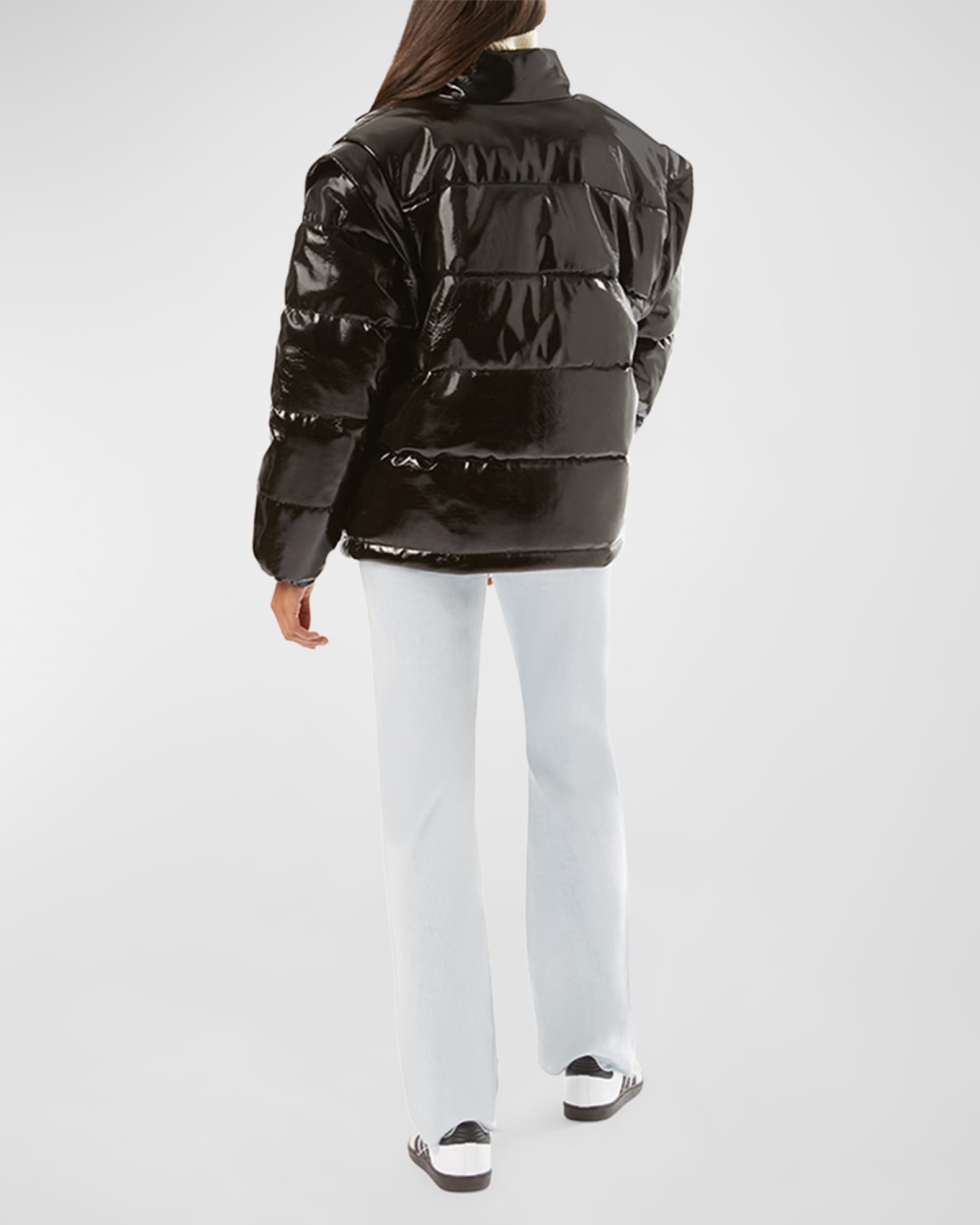 We Wore What Snap-Off Sleeve Patent Faux Leather Puffer Jacket | Neiman ...