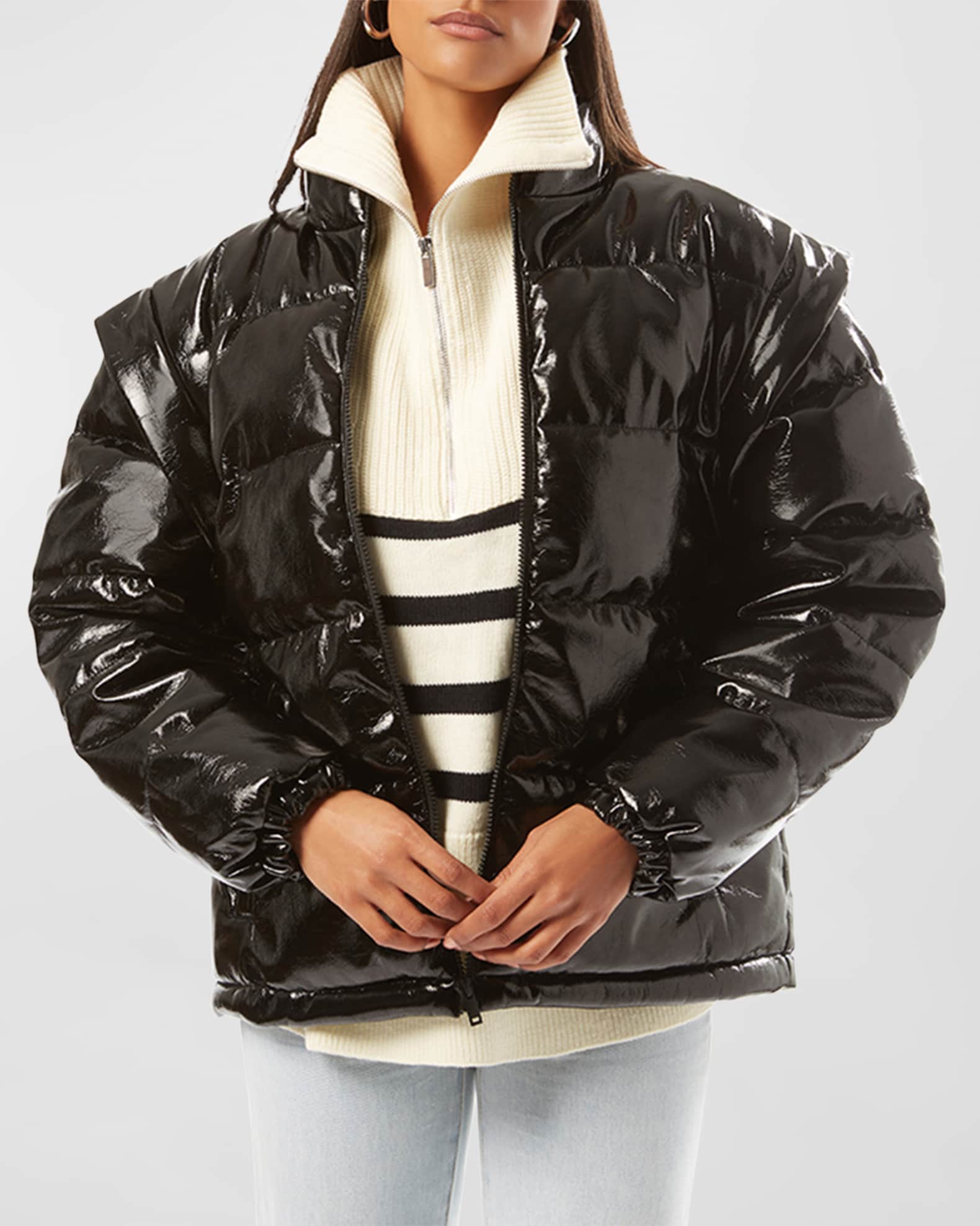 We Wore What Snap-Off Sleeve Patent Faux Leather Puffer Jacket | Neiman ...