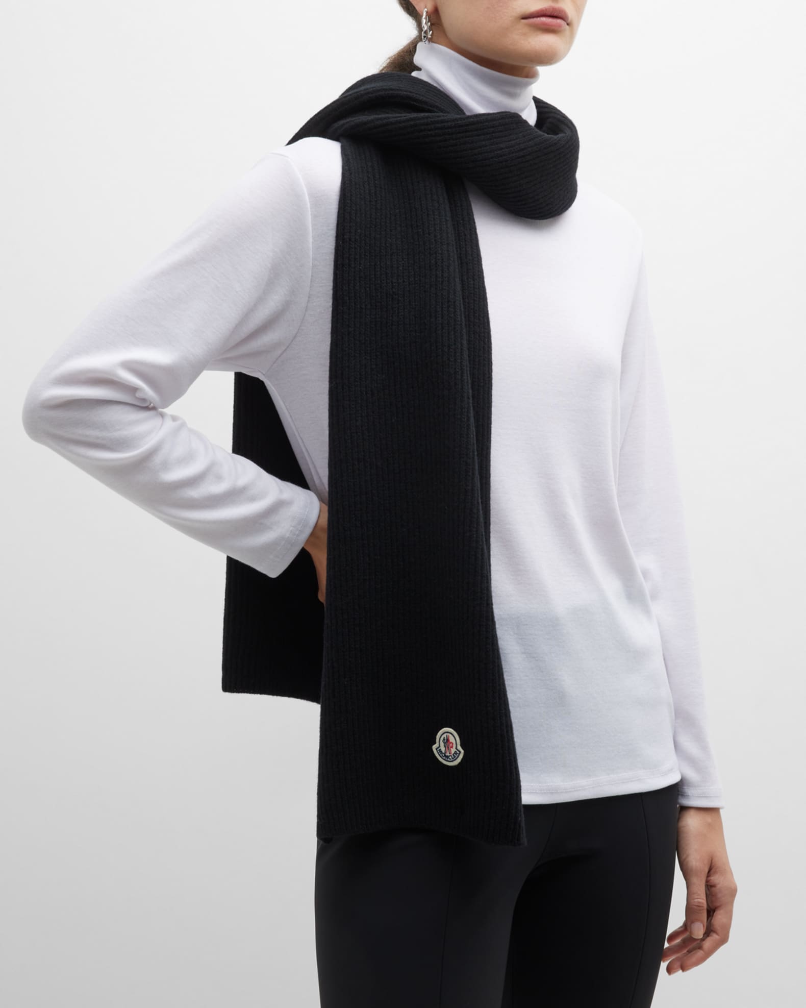 Moncler Cashmere Knit Logo Scarf | Neiman Marcus