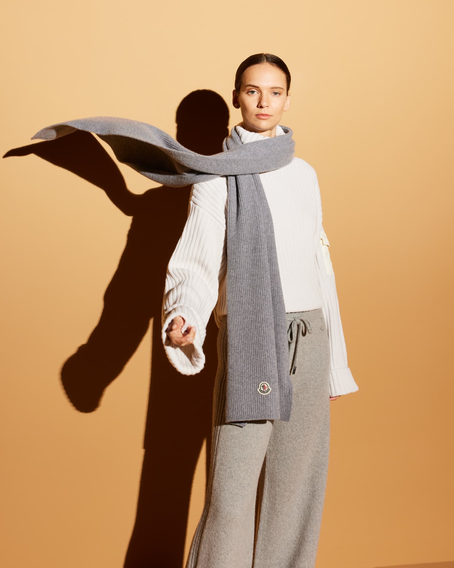 Moncler Cashmere Knit Logo Scarf | Neiman Marcus