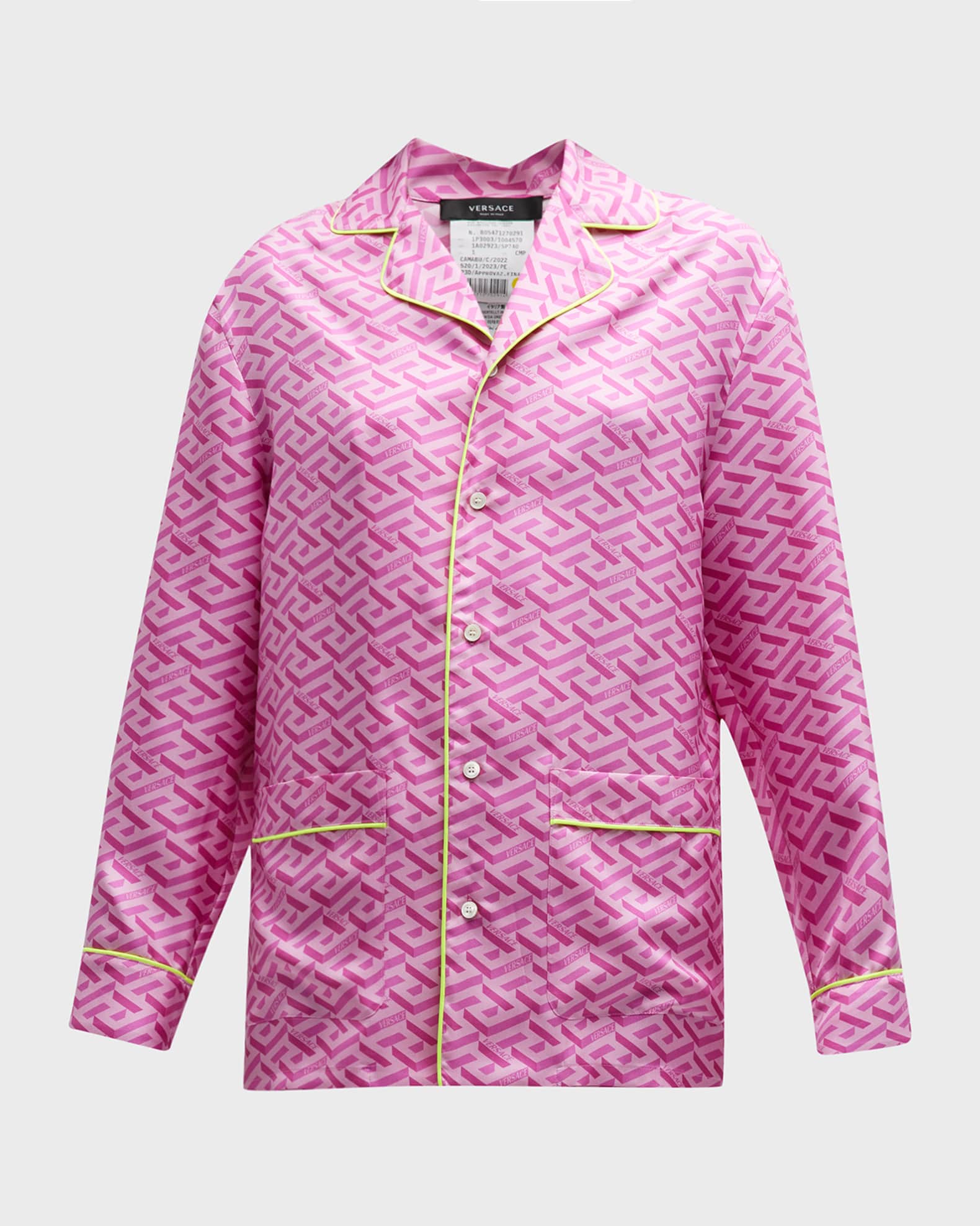 Versace Greca Silk Pajama Top | Neiman Marcus