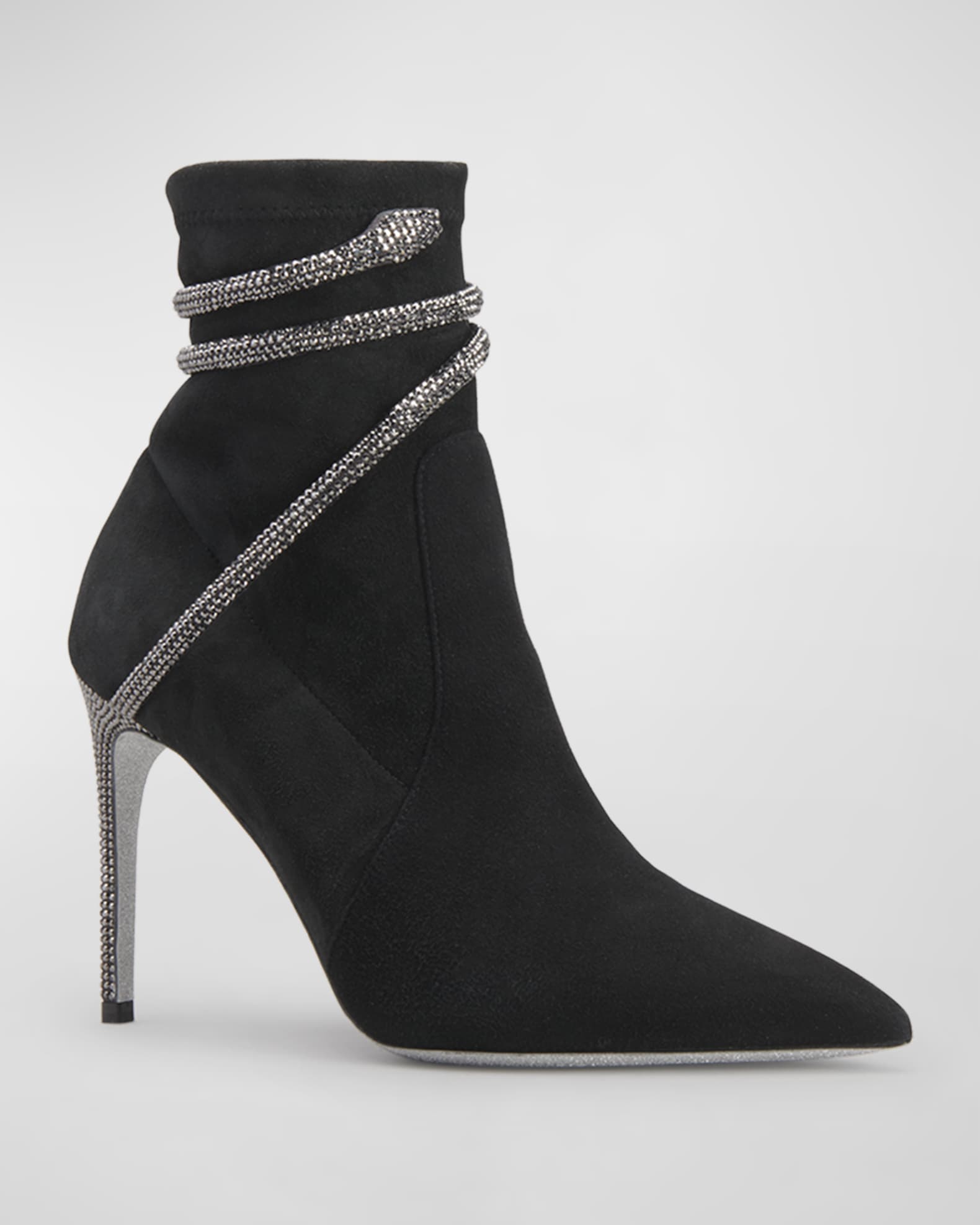 Rene Caovilla Suede Strass Snake Ankle Boots | Neiman Marcus