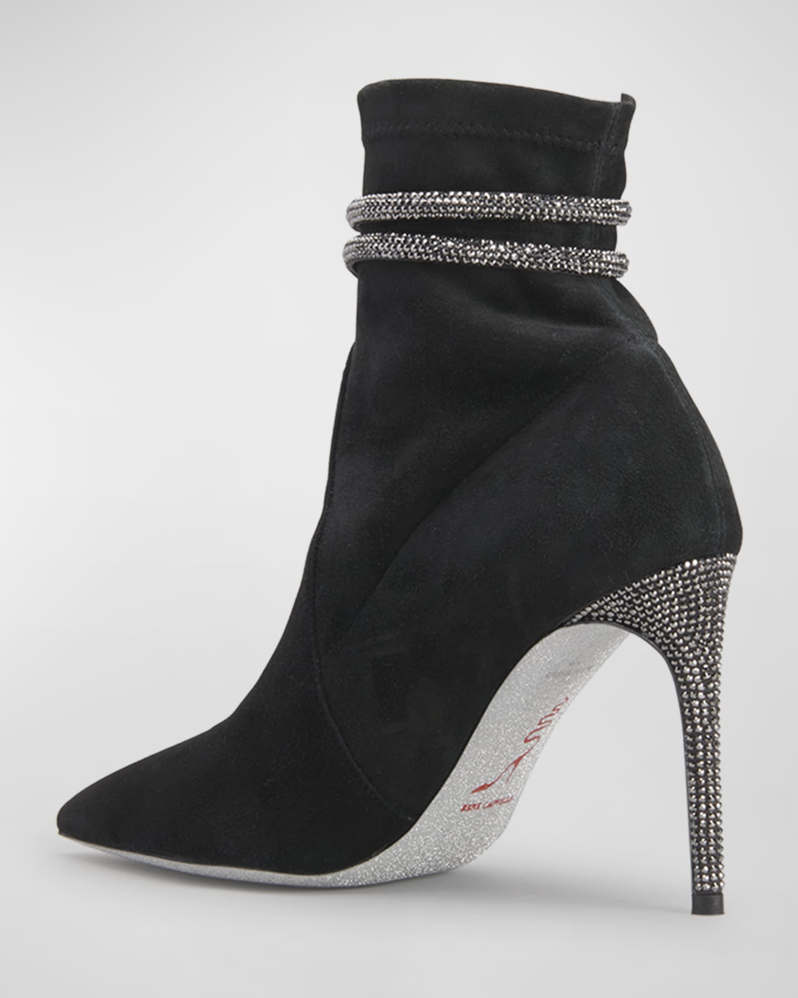 Rene Caovilla Suede Strass Snake Ankle Boots | Neiman Marcus