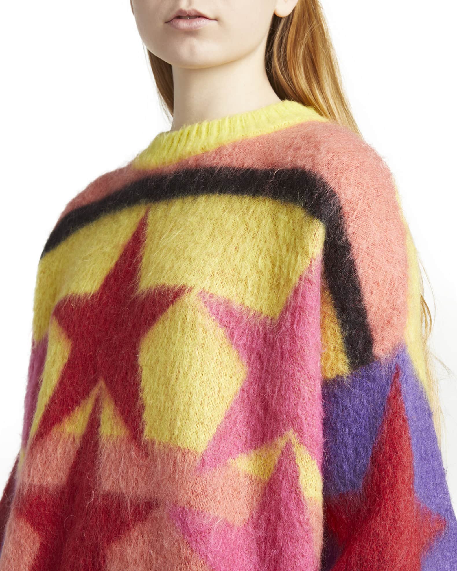 Palm Angels Colorblock Star Crewneck Sweater | Neiman Marcus