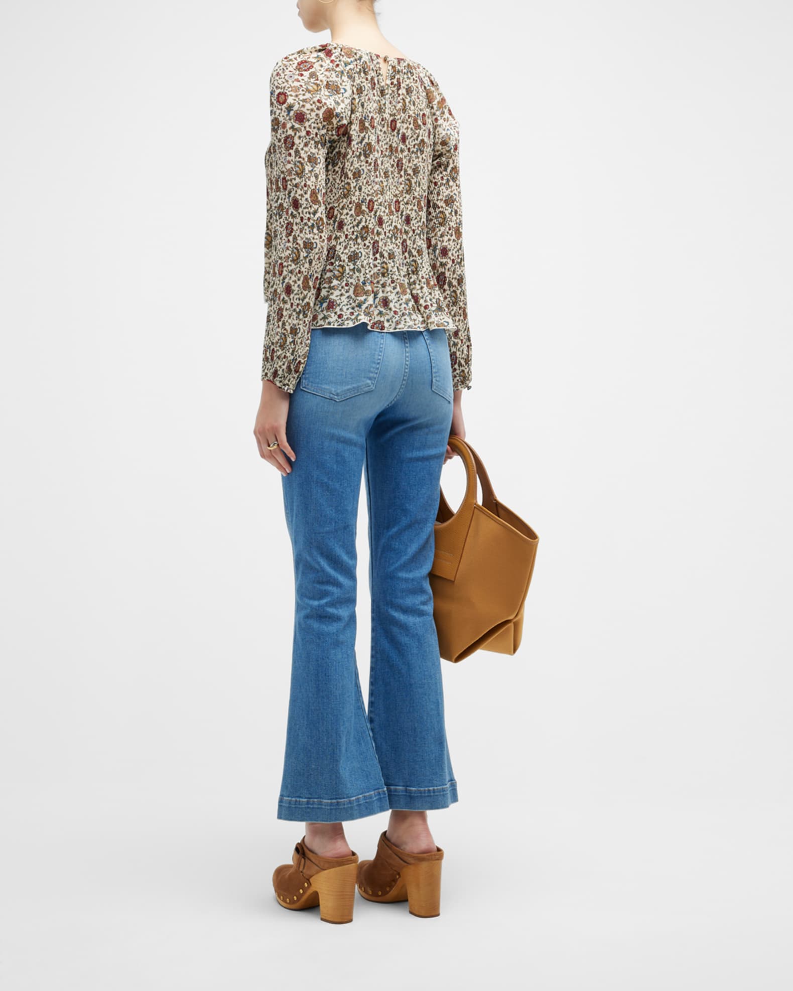 Veronica Beard Lewin Ribbed Floral Peplum Top | Neiman Marcus