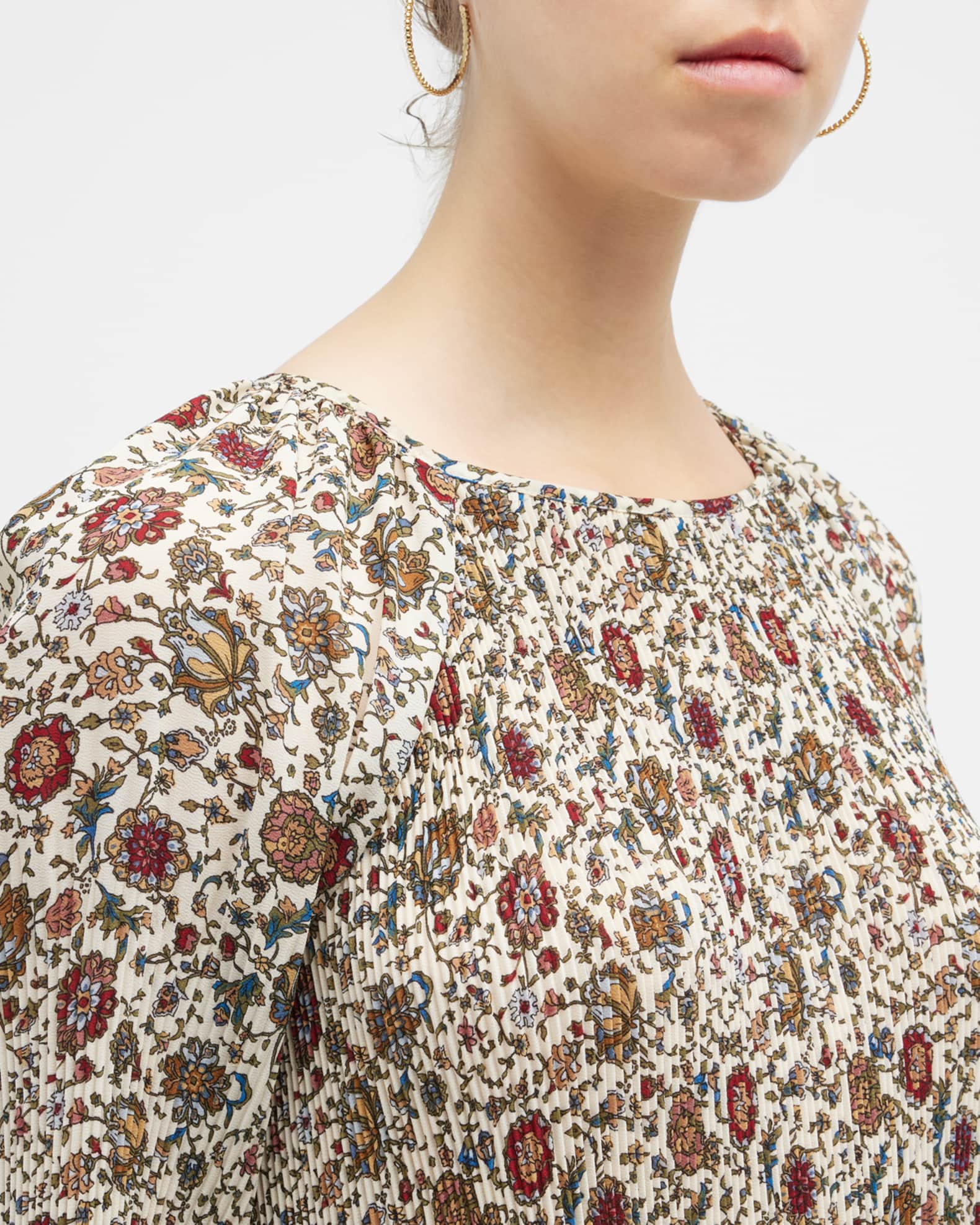 Veronica Beard Lewin Ribbed Floral Peplum Top | Neiman Marcus