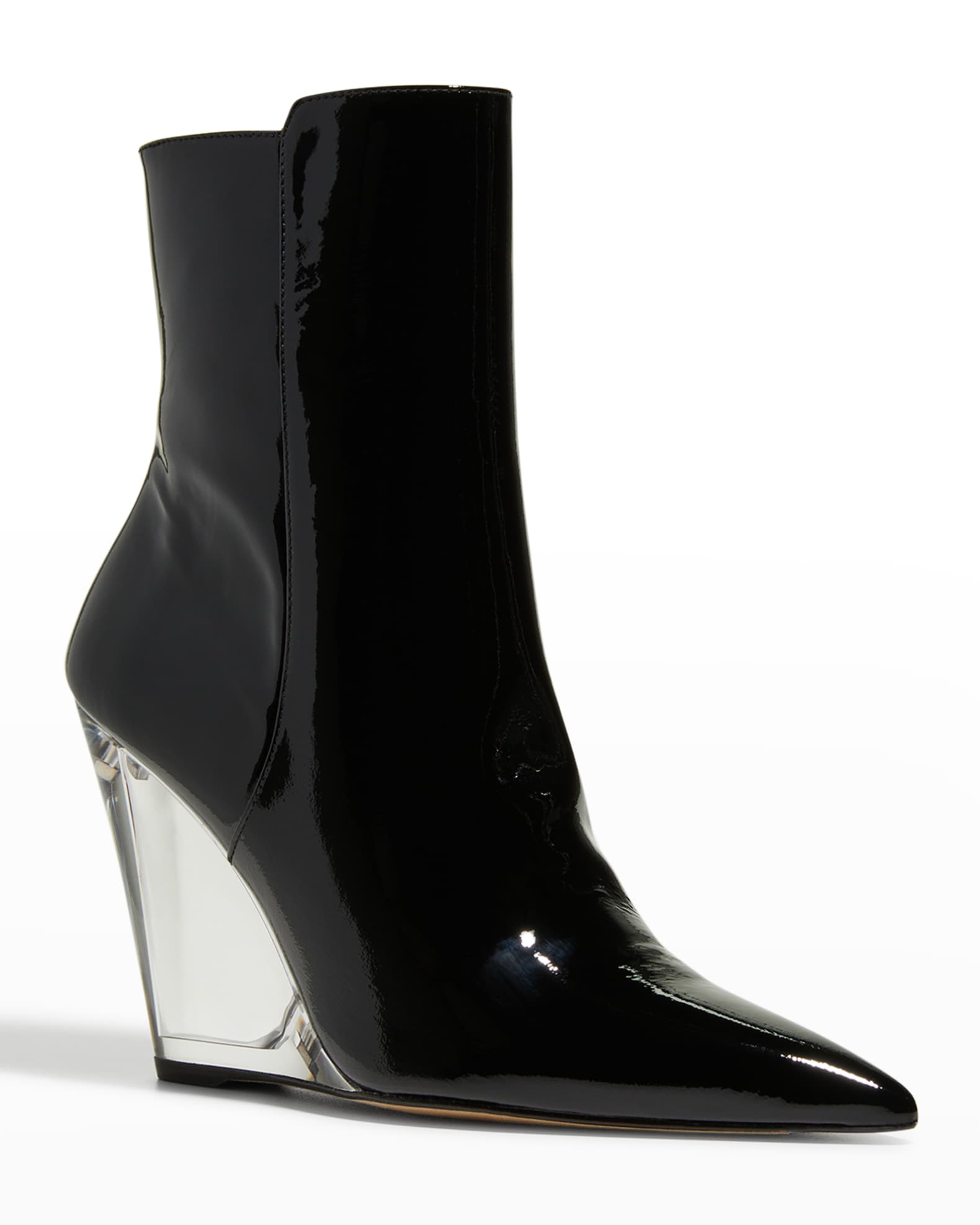 Stuart Weitzman Lucite Patent Clear-Heel Booties | Neiman Marcus