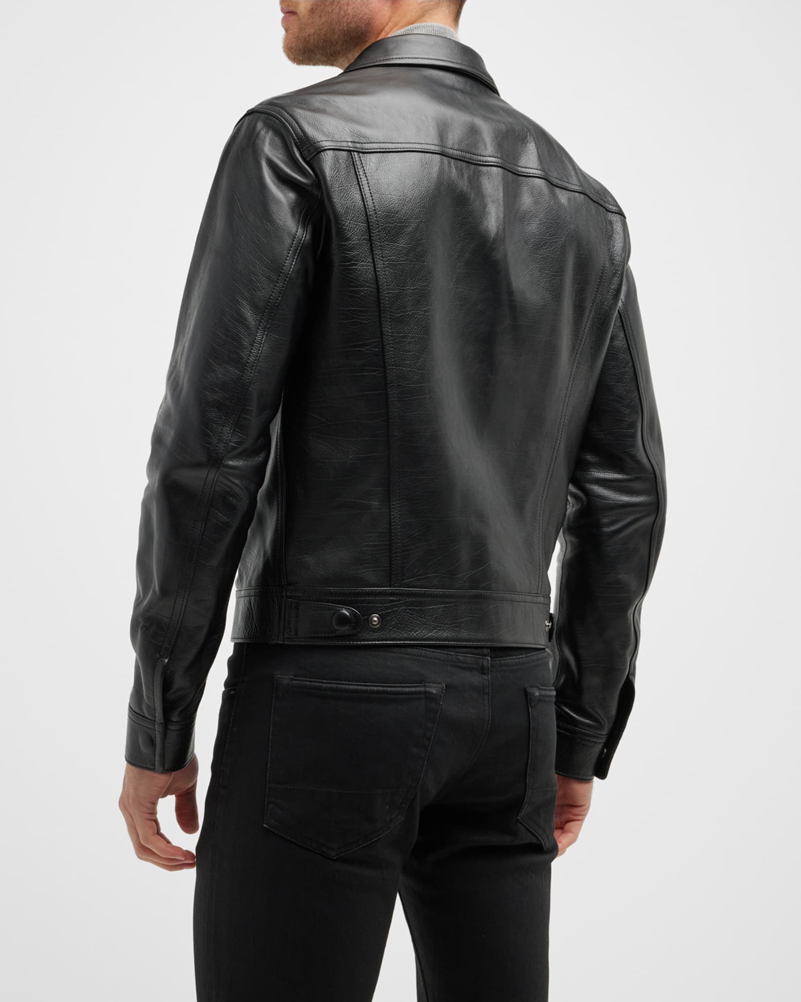 TOM FORD Men's Concealed Zip Leather Jacket | Neiman Marcus