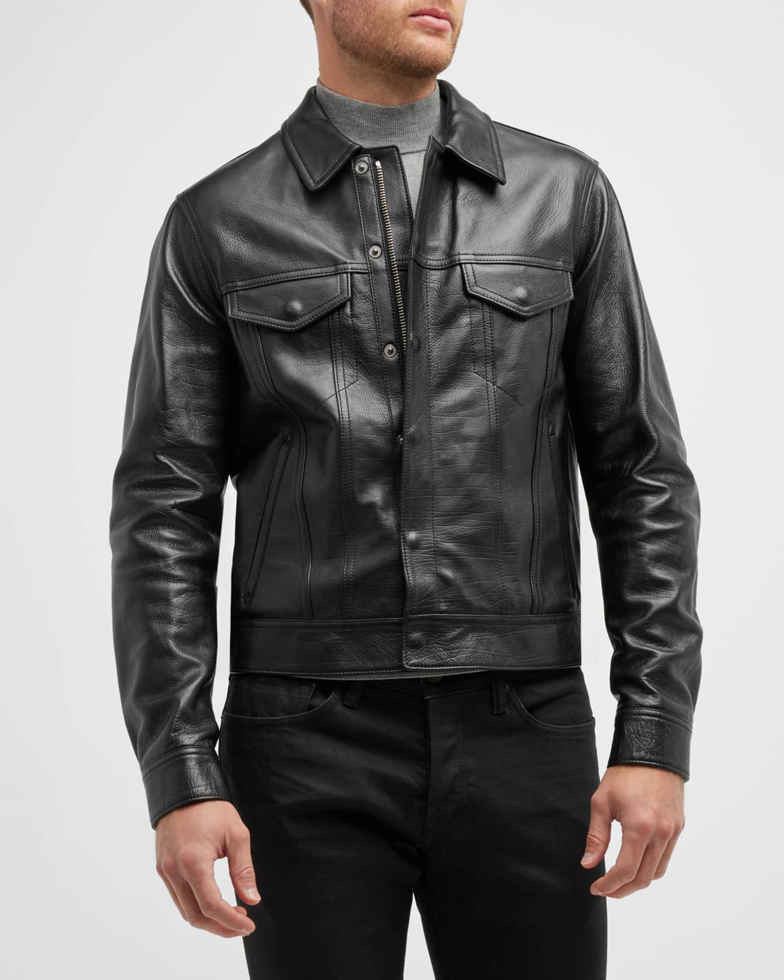 TOM FORD Men's Concealed Zip Leather Jacket | Neiman Marcus