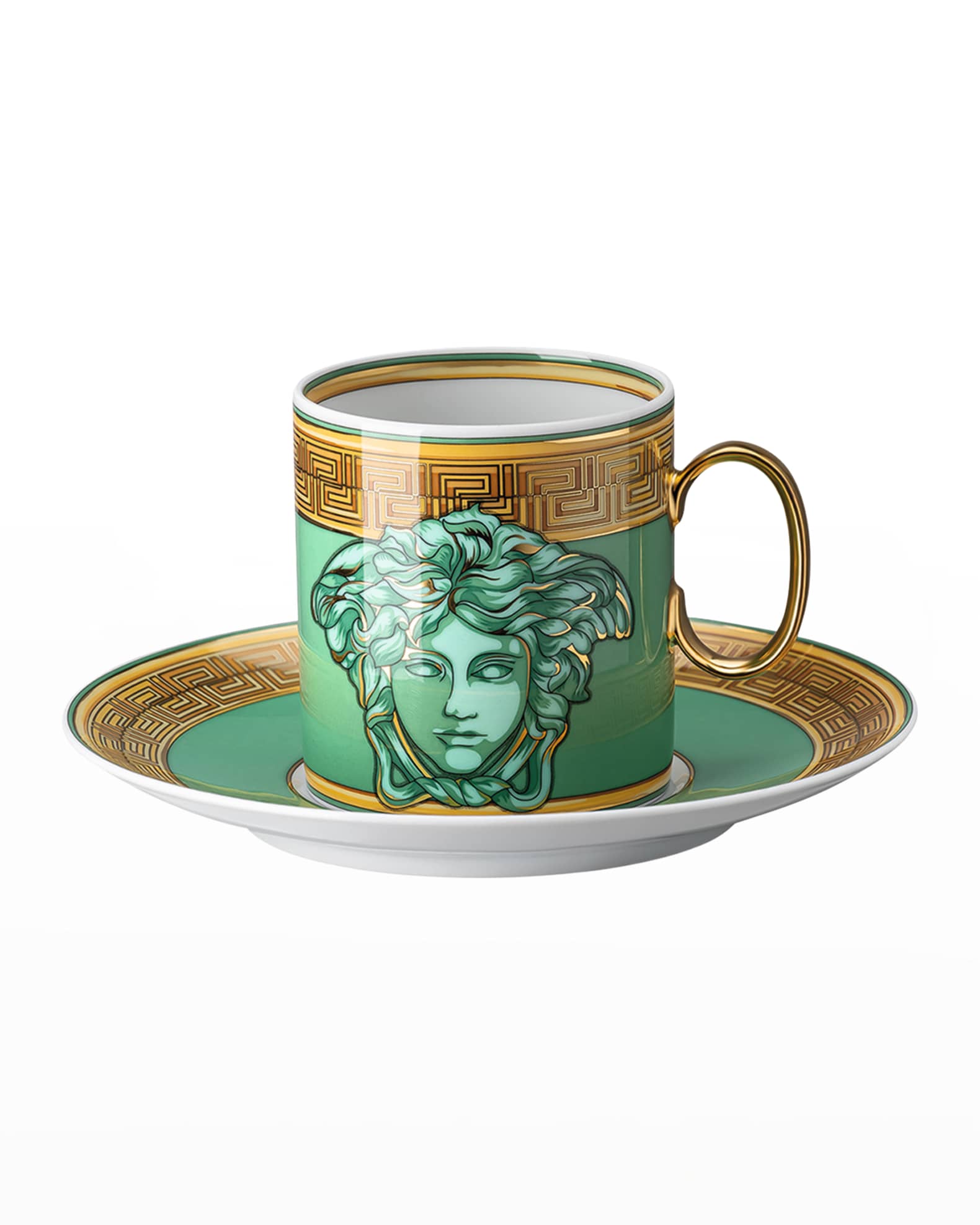 Versace Medusa Amplified Green Coin Coffee Cup and Saucer 6 in | Neiman ...