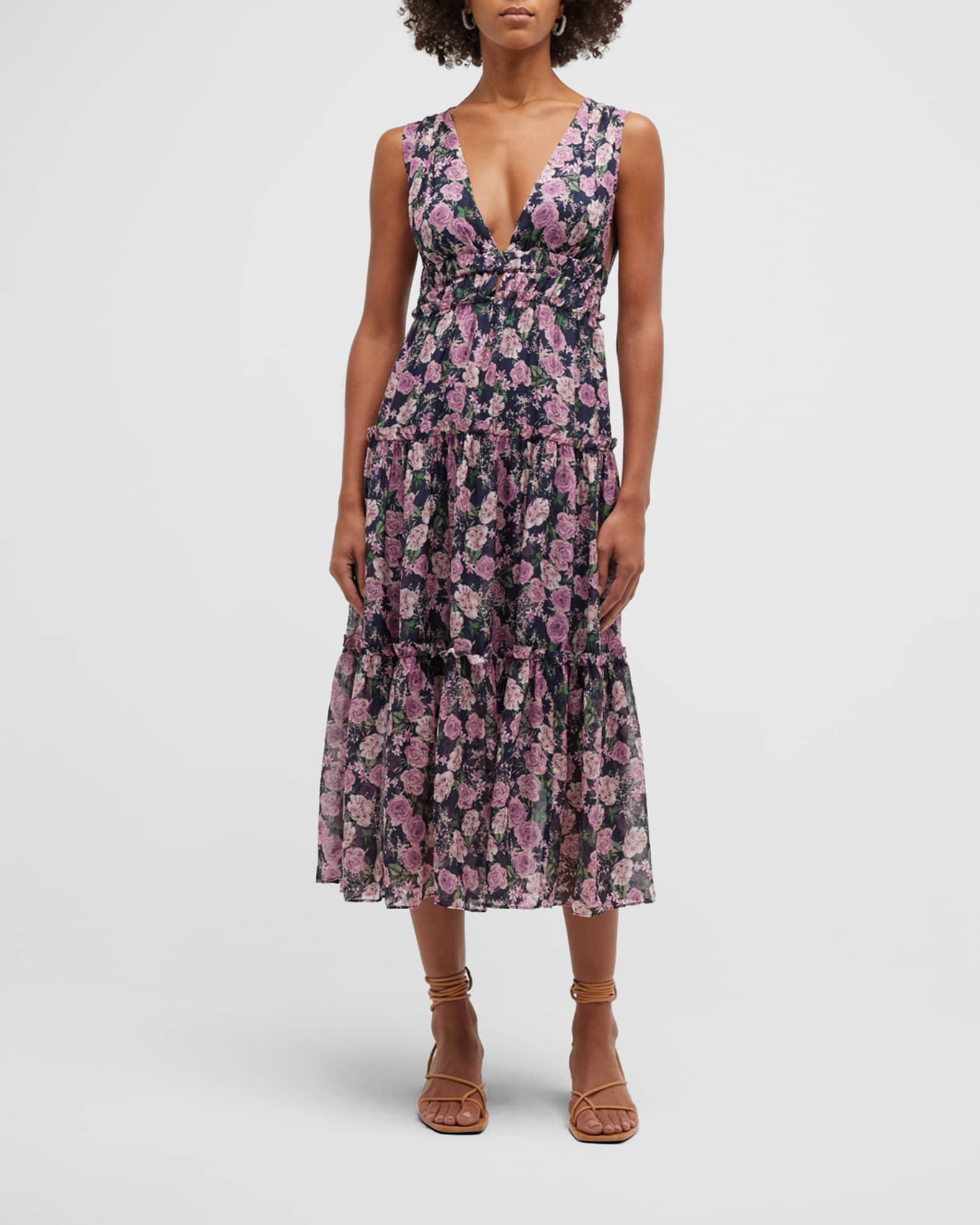 Cami NYC Hedy Tiered Floral Chiffon Midi Dress | Neiman Marcus