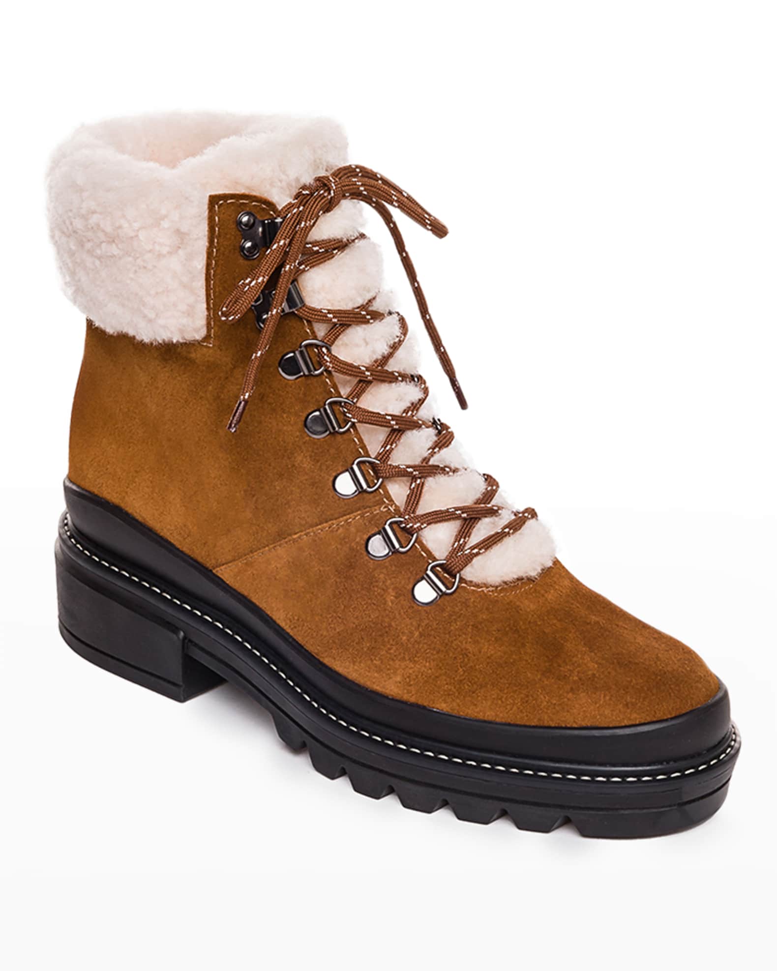 Bernardo Dash Suede Shearling Lace-Up Boots | Neiman Marcus