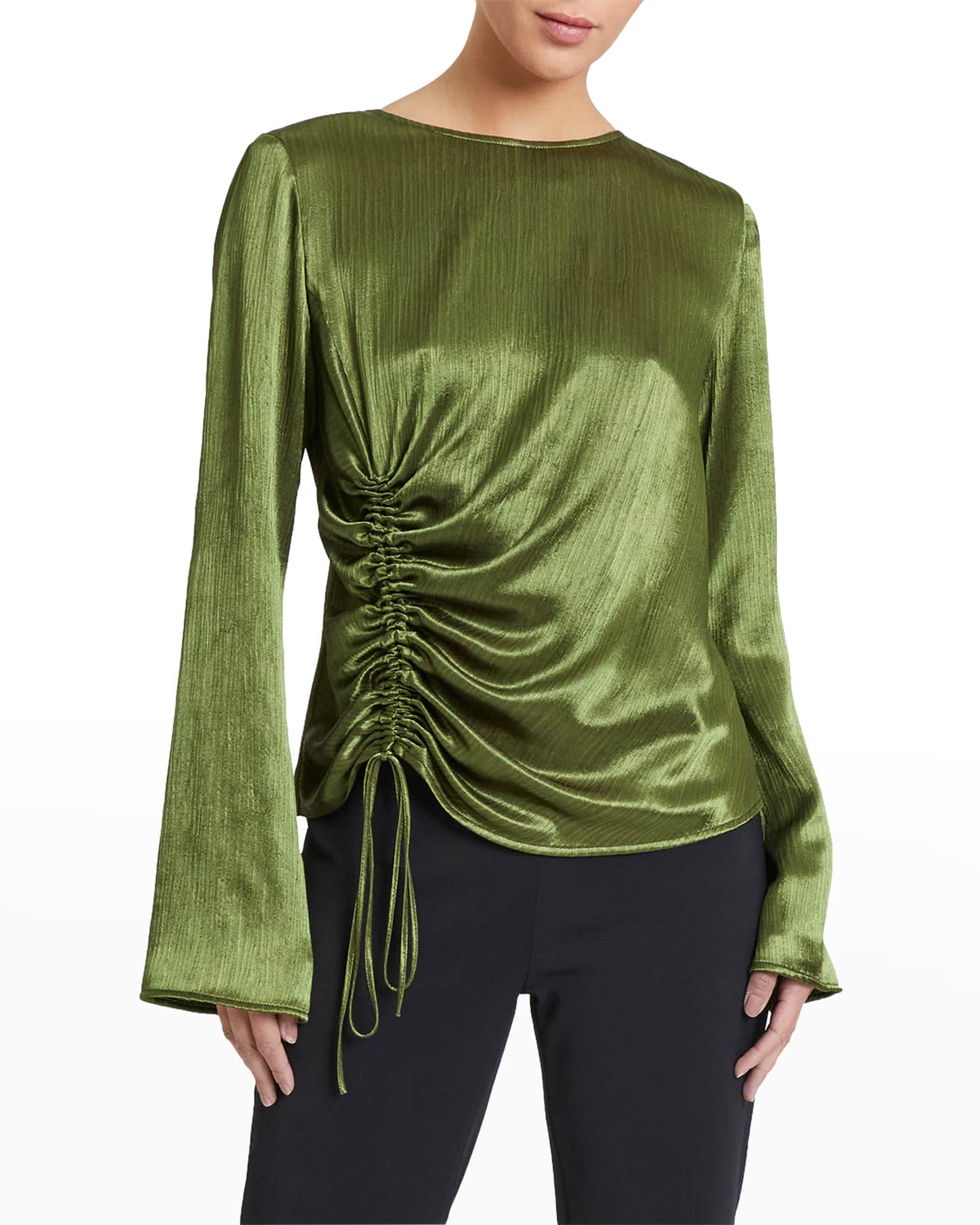 Santorelli Fabi Ruched Drawstring Satin Blouse | Neiman Marcus