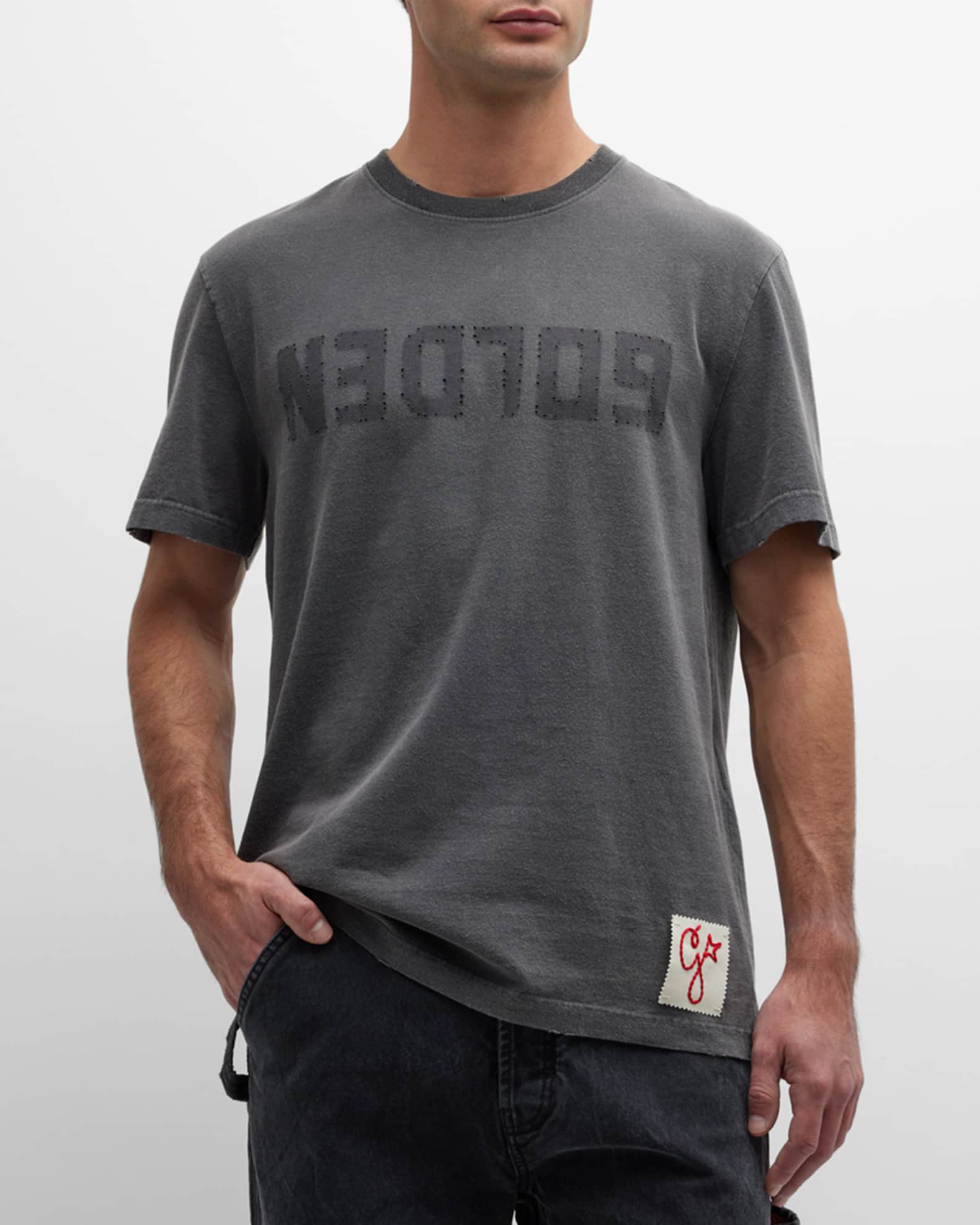 Golden Goose Men's Reverse Logo Distressed T-Shirt | Neiman Marcus