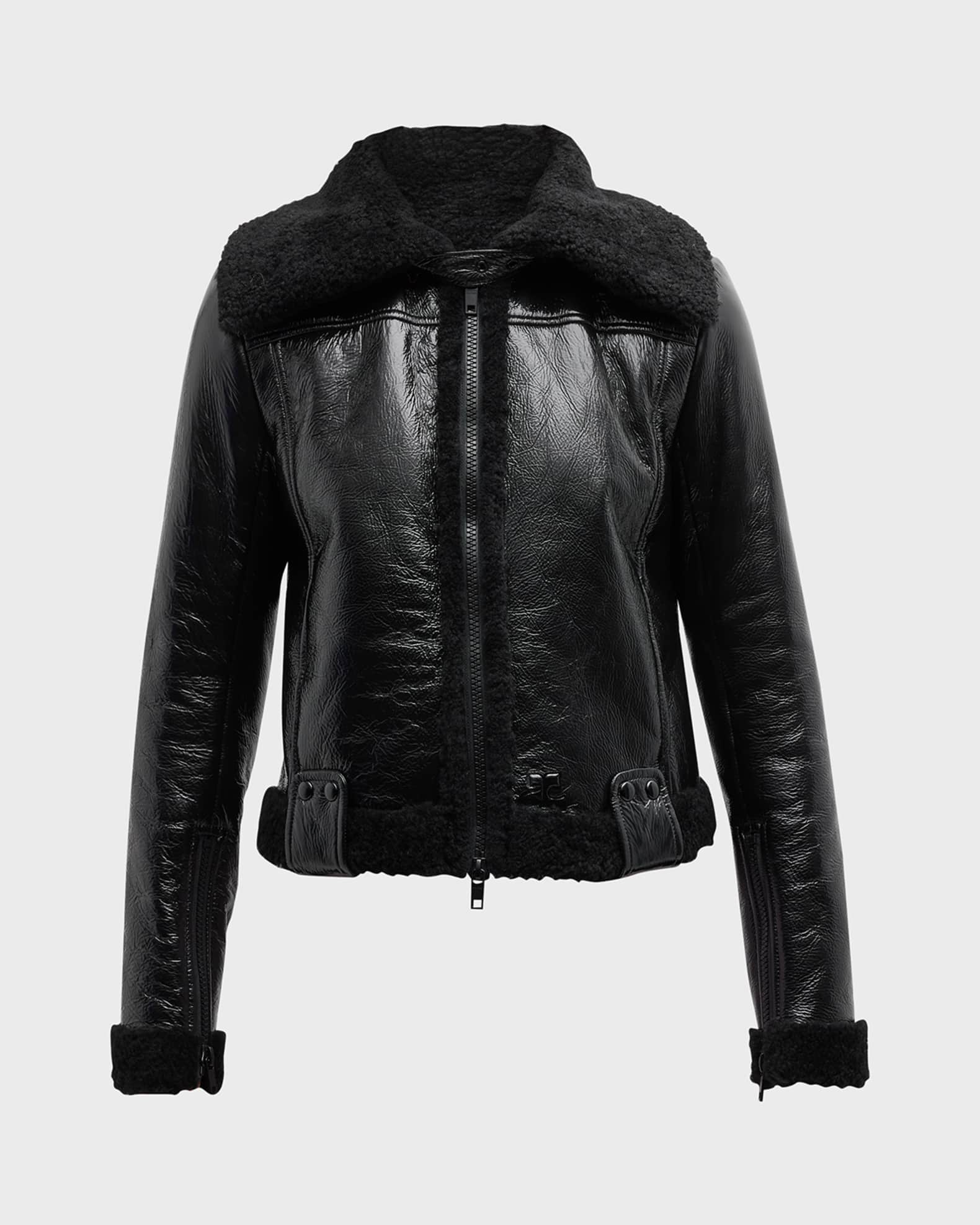 Courreges Lamb Shearling Shiny Pilot Jacket | Neiman Marcus