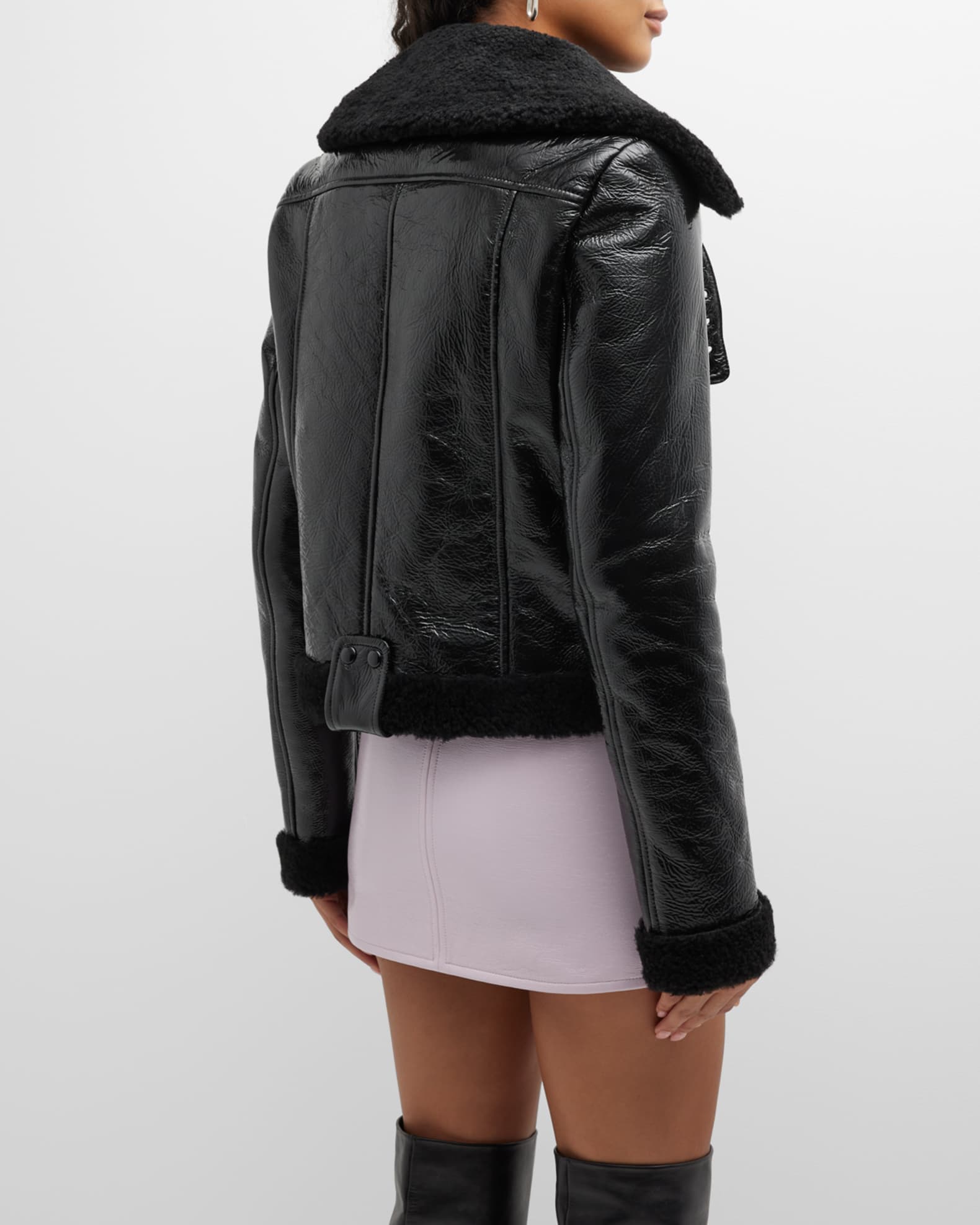 Courreges Lamb Shearling Shiny Pilot Jacket | Neiman Marcus