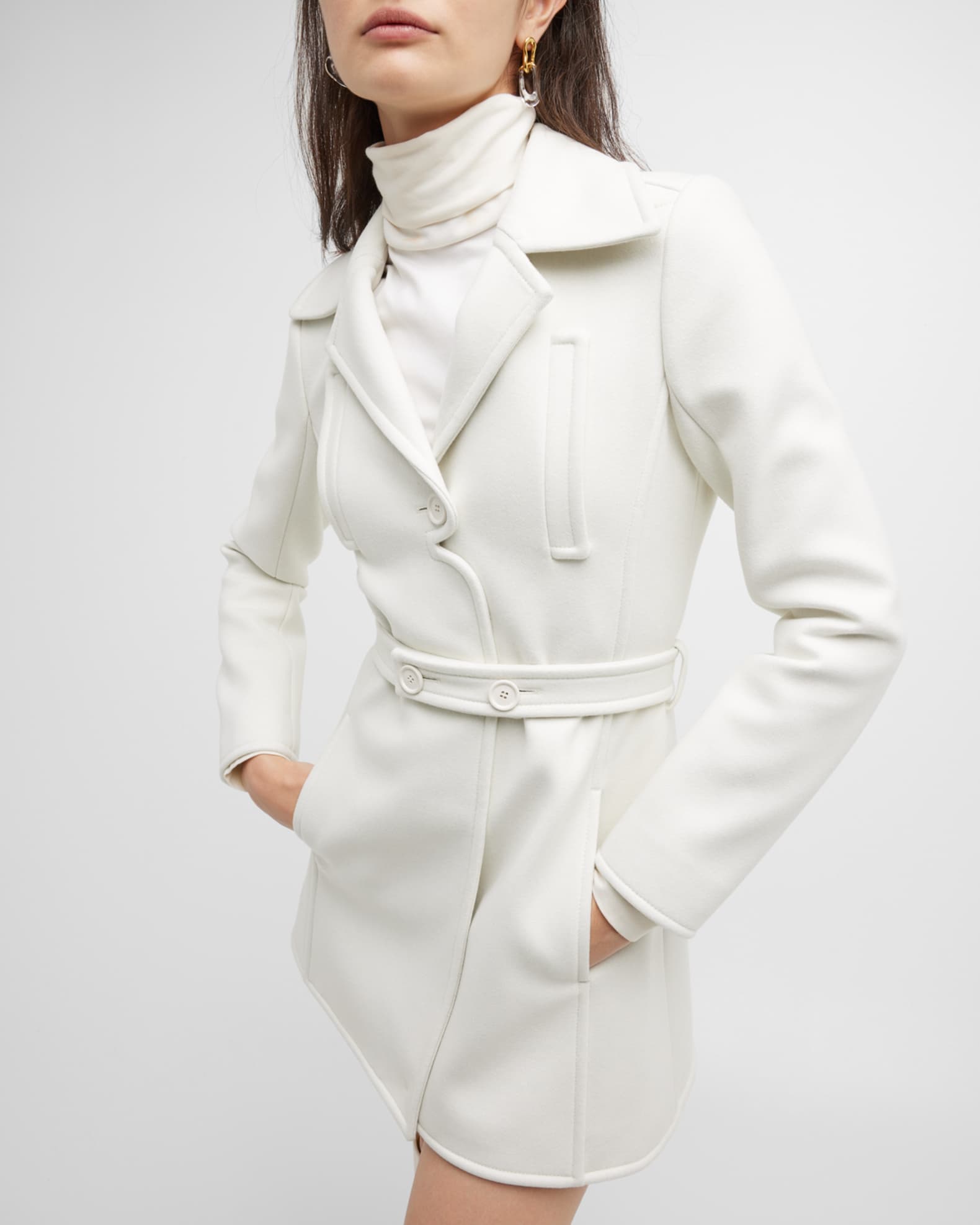 Courreges Heritage Belted Brushed-Wool Coat | Neiman Marcus