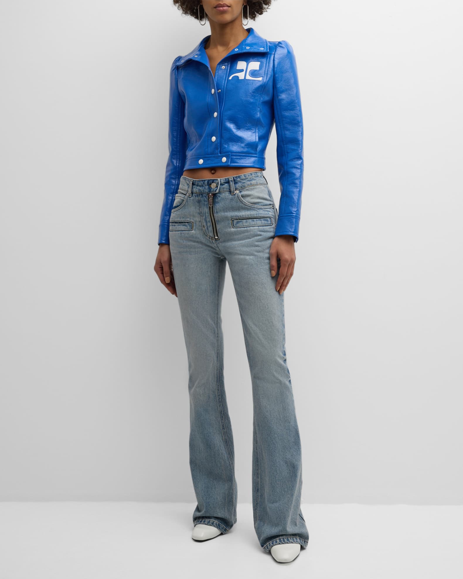 Courreges Textured Vinyl Crop Jacket | Neiman Marcus