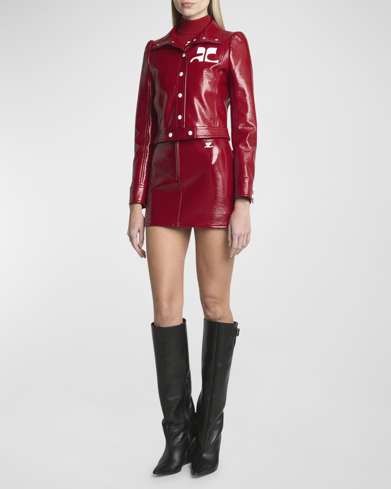 Courreges Textured Vinyl Crop Jacket | Neiman Marcus