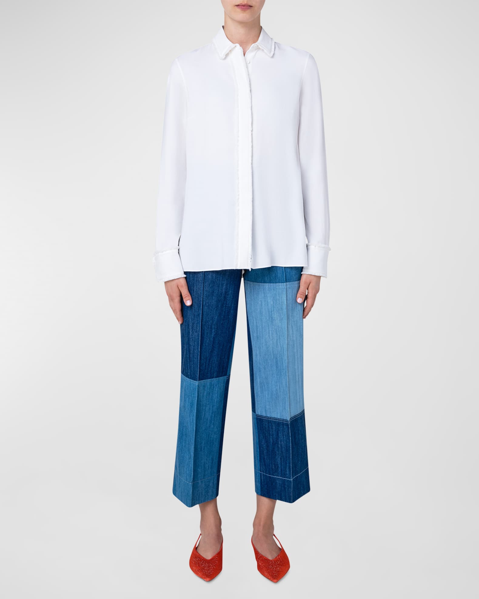 Akris punto Chieko Colorblock Denim Pants | Neiman Marcus