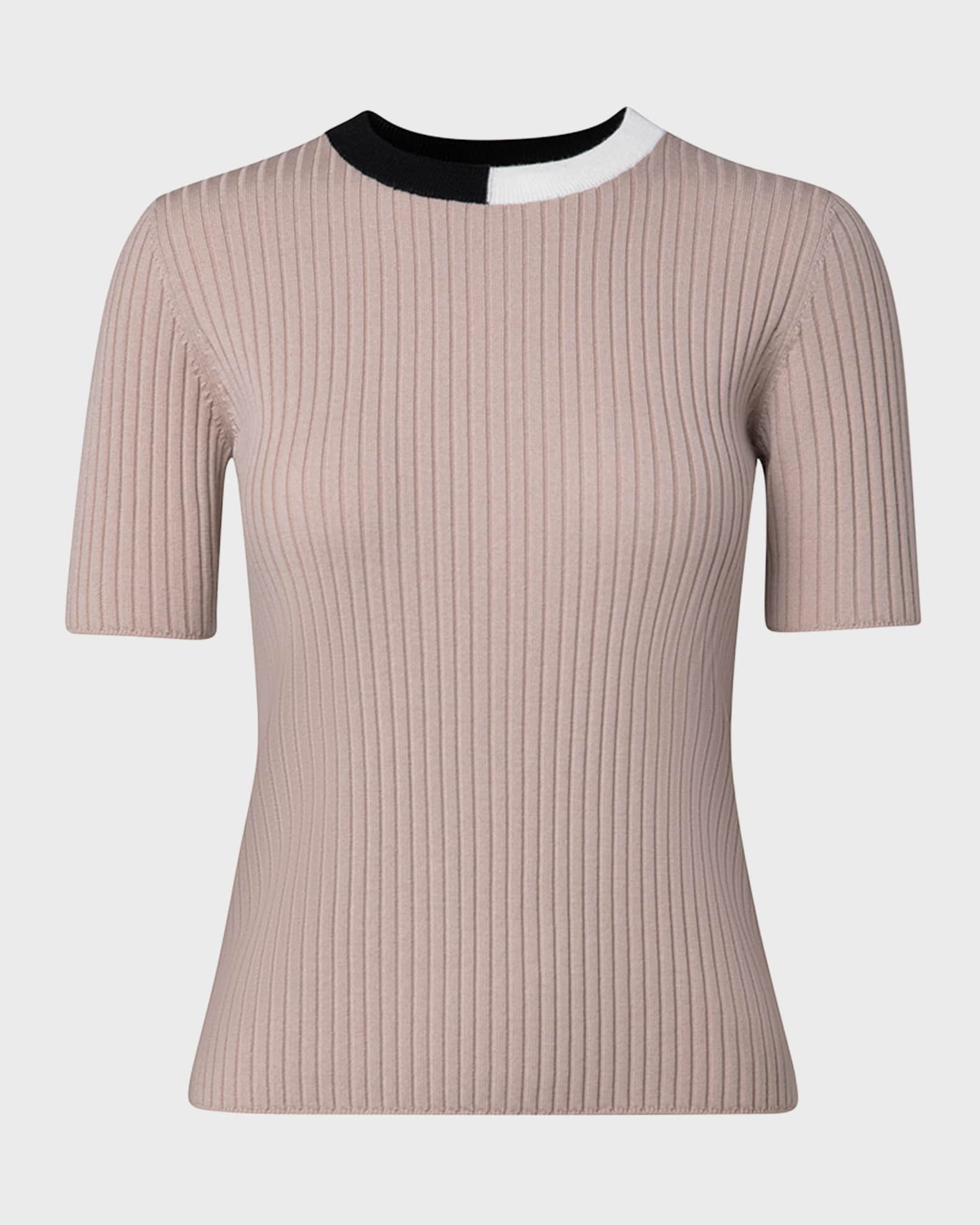 Akris punto Wool Ribbed Sweater w/ Colorblock Detail | Neiman Marcus