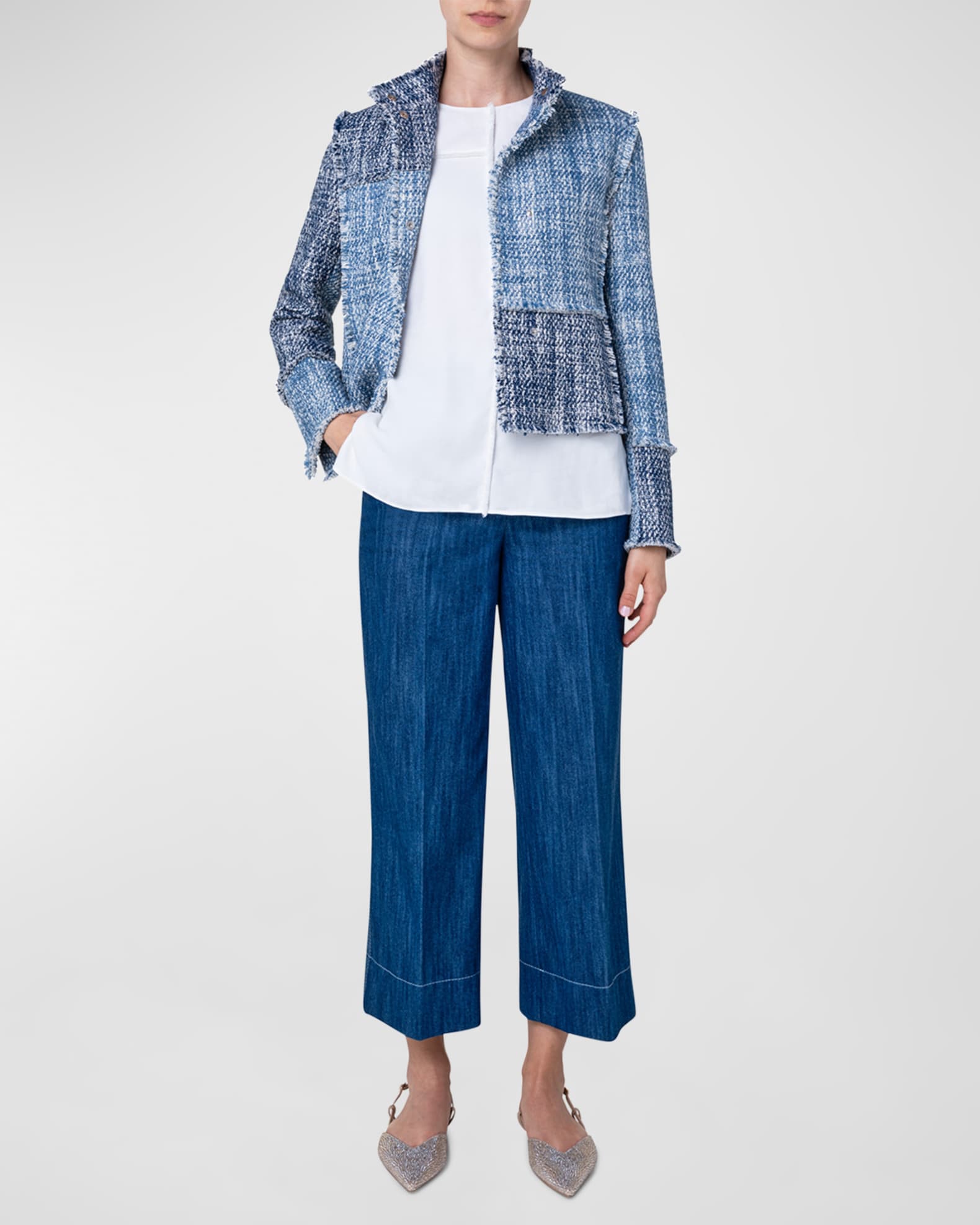Akris punto Patchwork Denim Tweed Jacket | Neiman Marcus