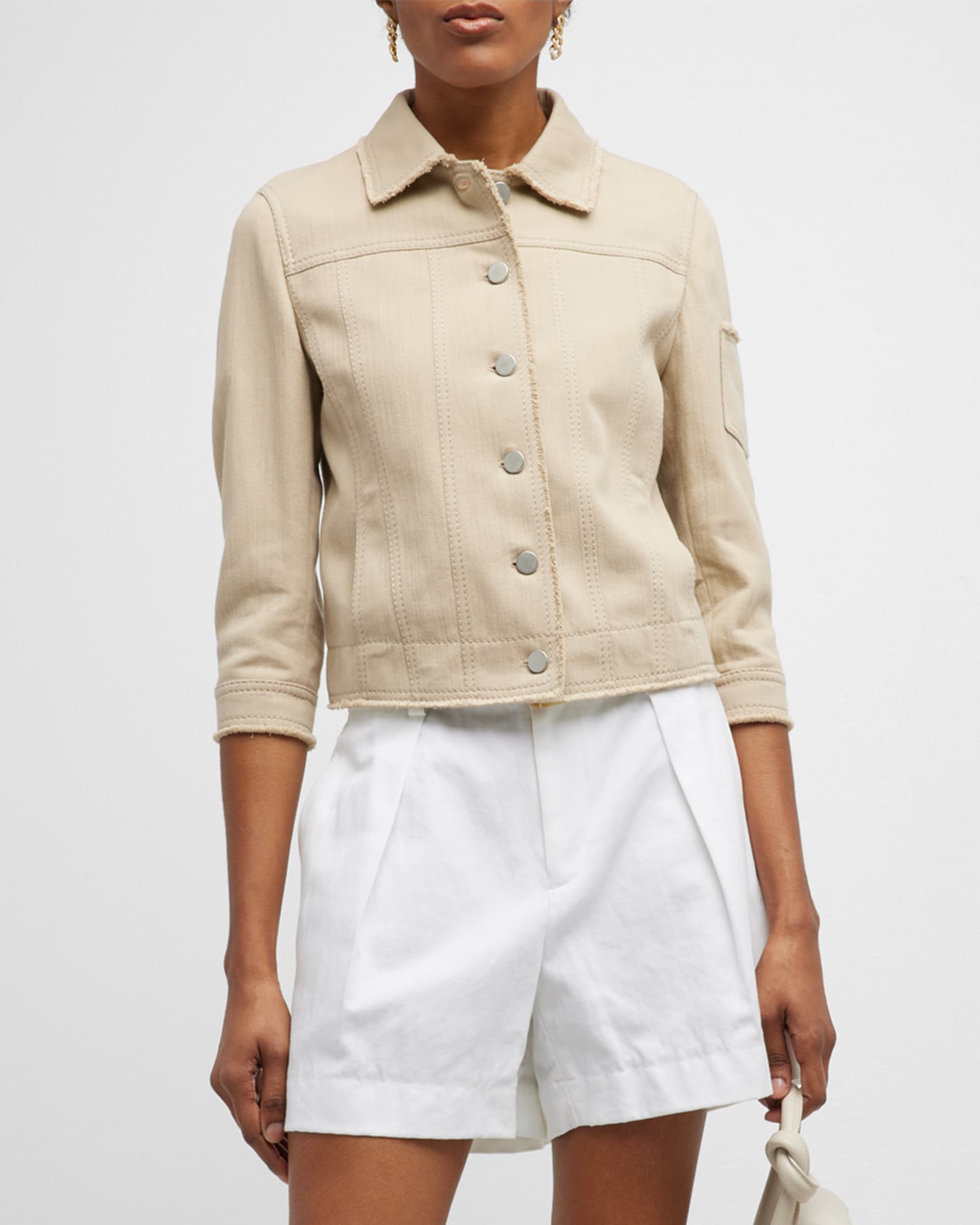 Akris punto Denim Jacket w/ Fringe Trim | Neiman Marcus