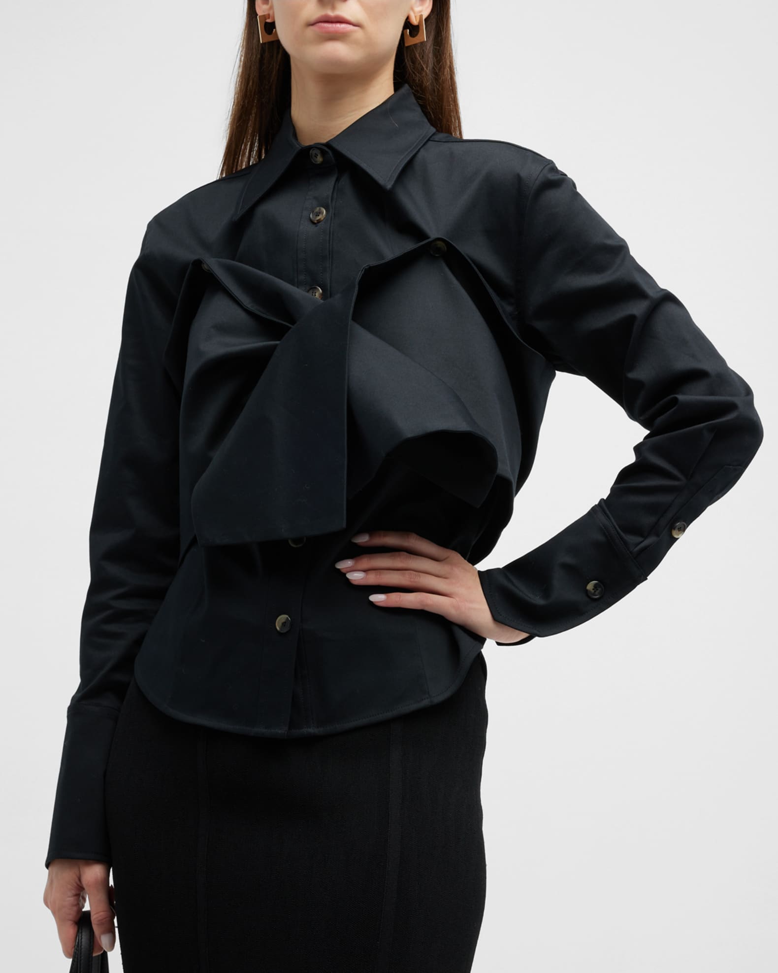 RECTO Button-Front Shawl Detail Shirt | Neiman Marcus