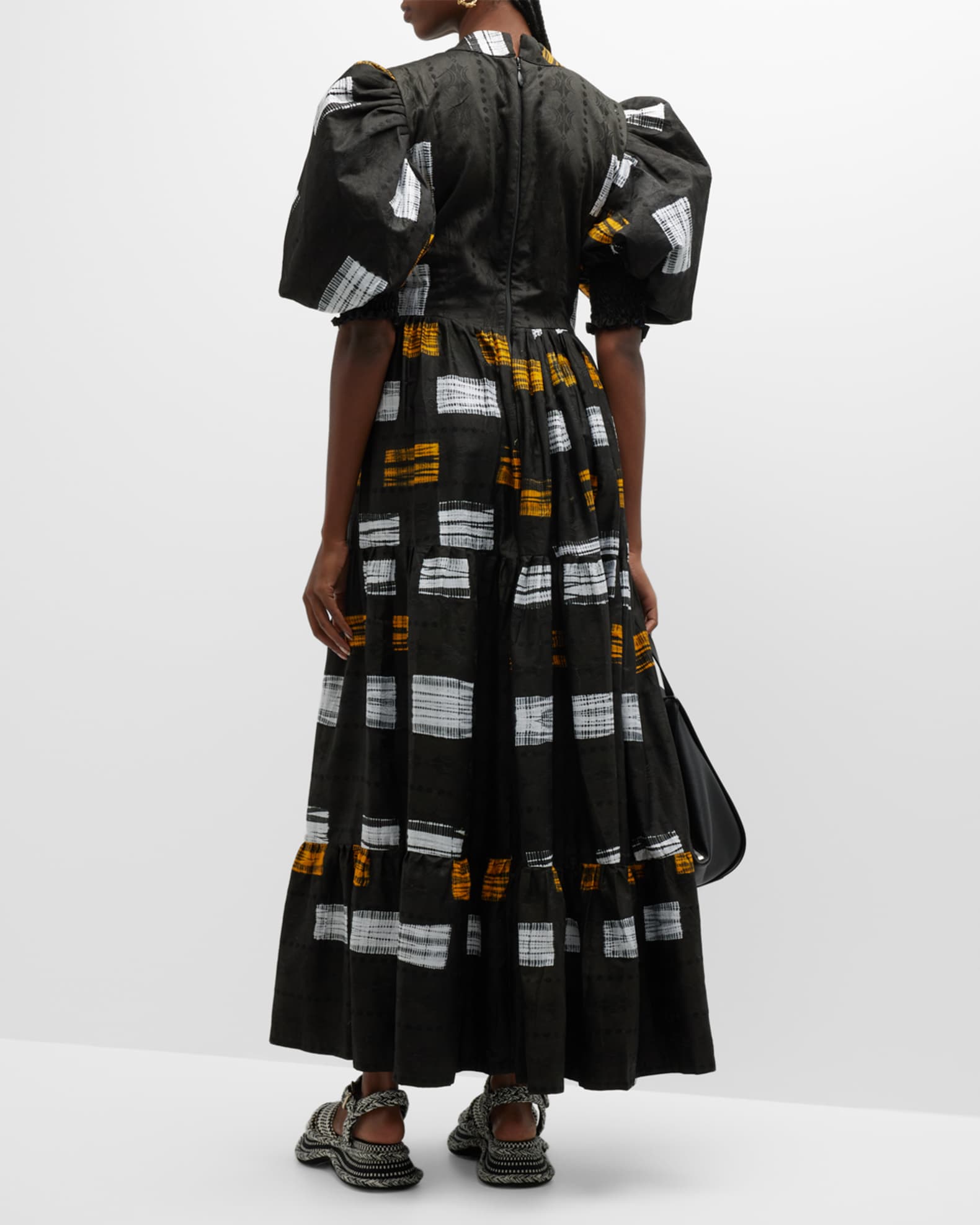 Busayo Ayo Balloon-Sleeve Hand-Dyed Midi Dress | Neiman Marcus