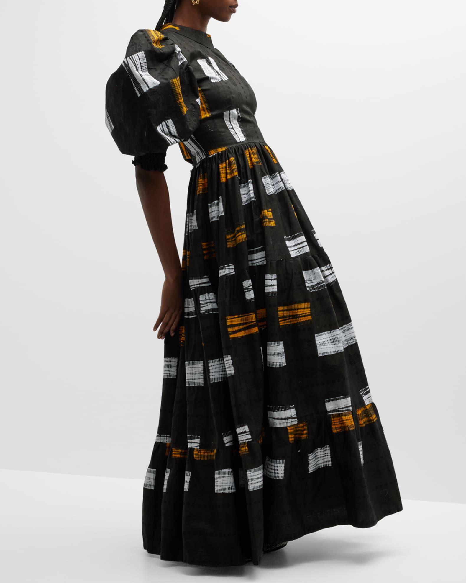 Busayo Ayo Balloon-Sleeve Hand-Dyed Midi Dress | Neiman Marcus