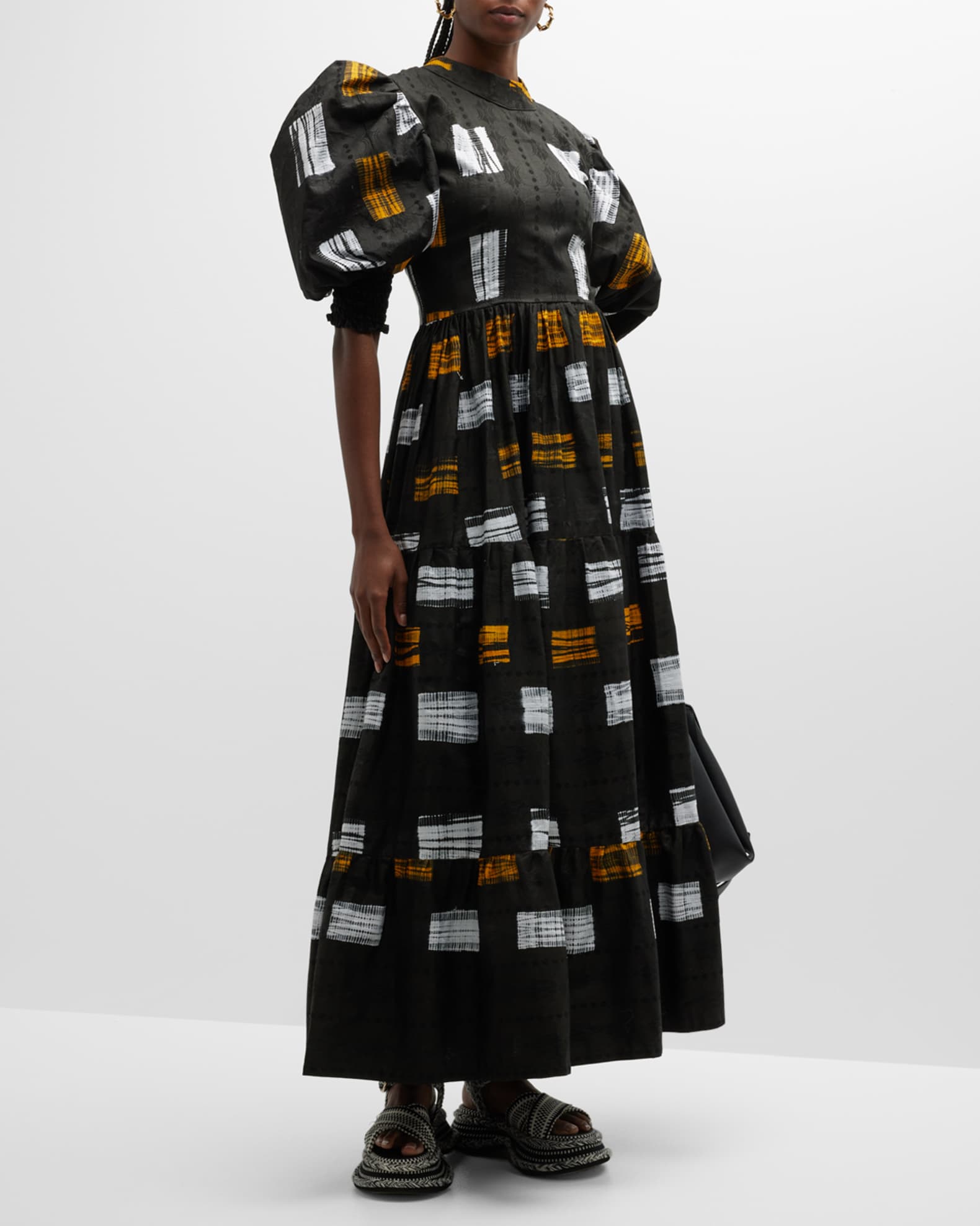Busayo Ayo Balloon-Sleeve Hand-Dyed Midi Dress | Neiman Marcus