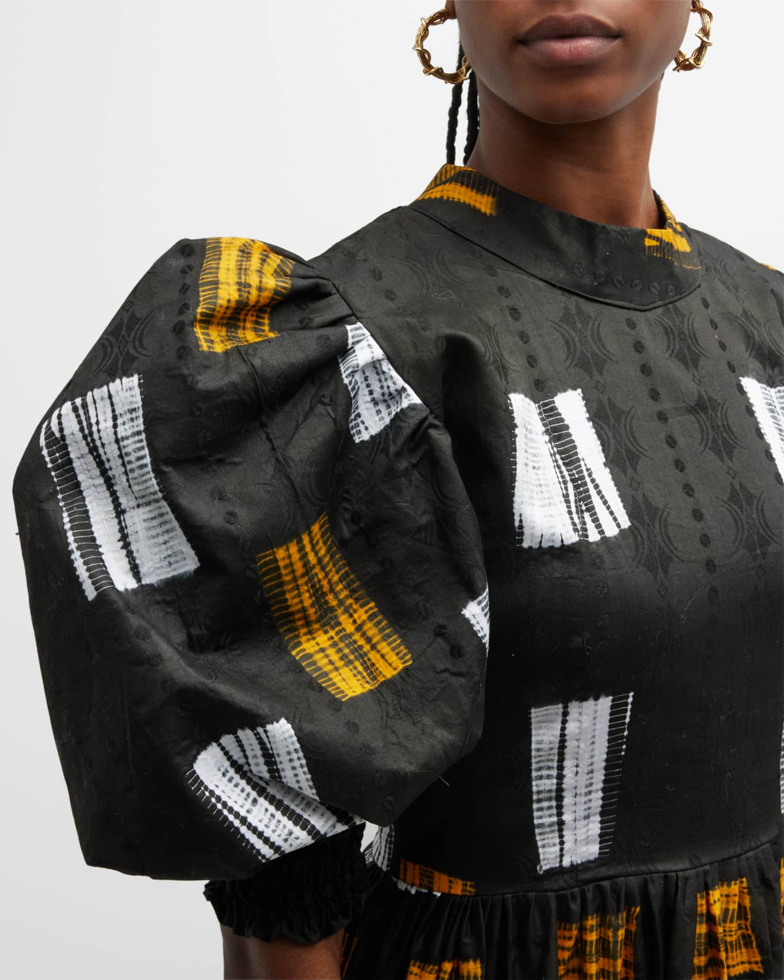 Busayo Ayo Balloon-Sleeve Hand-Dyed Midi Dress | Neiman Marcus