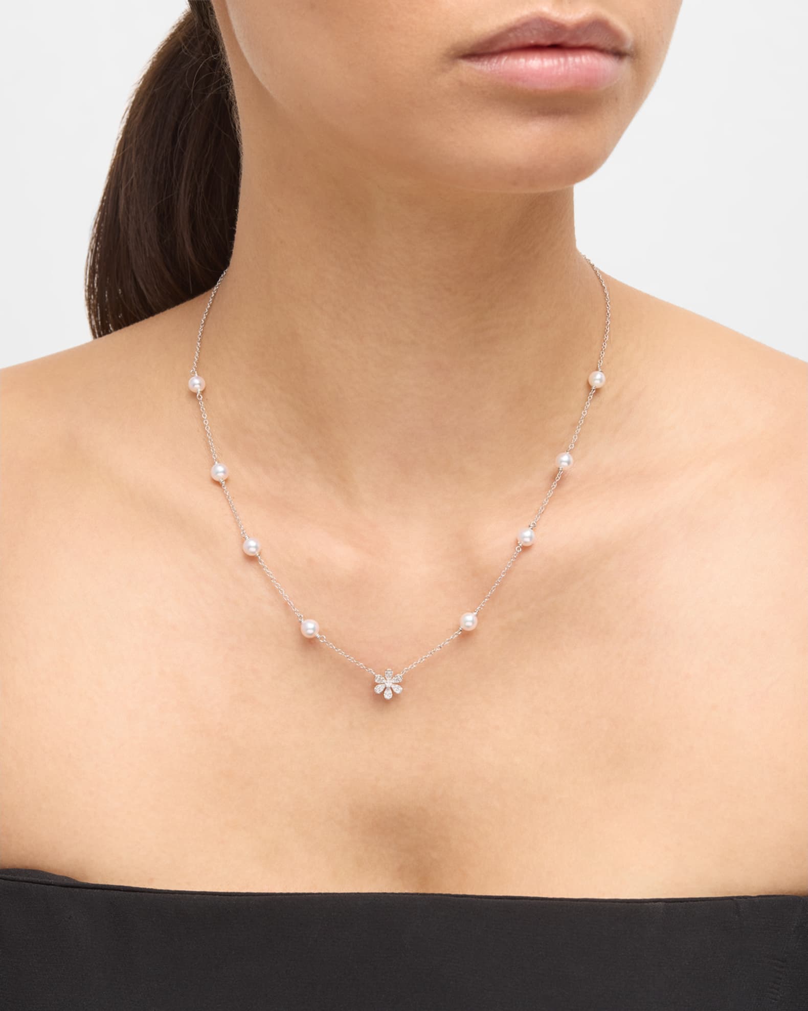 Pearls By Shari Akoya Pearl Necklace with Diamond Flower Pendant ...