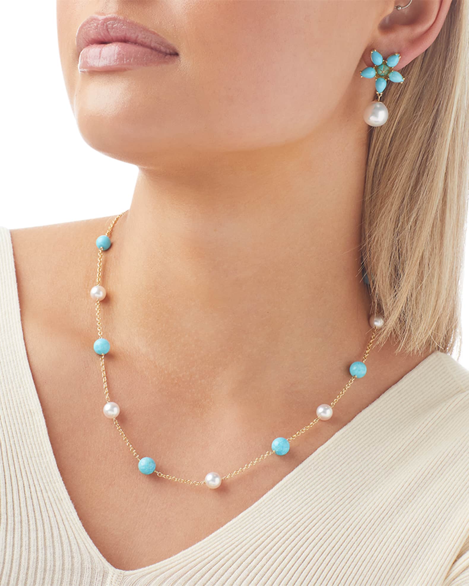 Pearls By Shari 18K Yellow Gold Turquoise and 7mm Akoya 6-Pearl ...