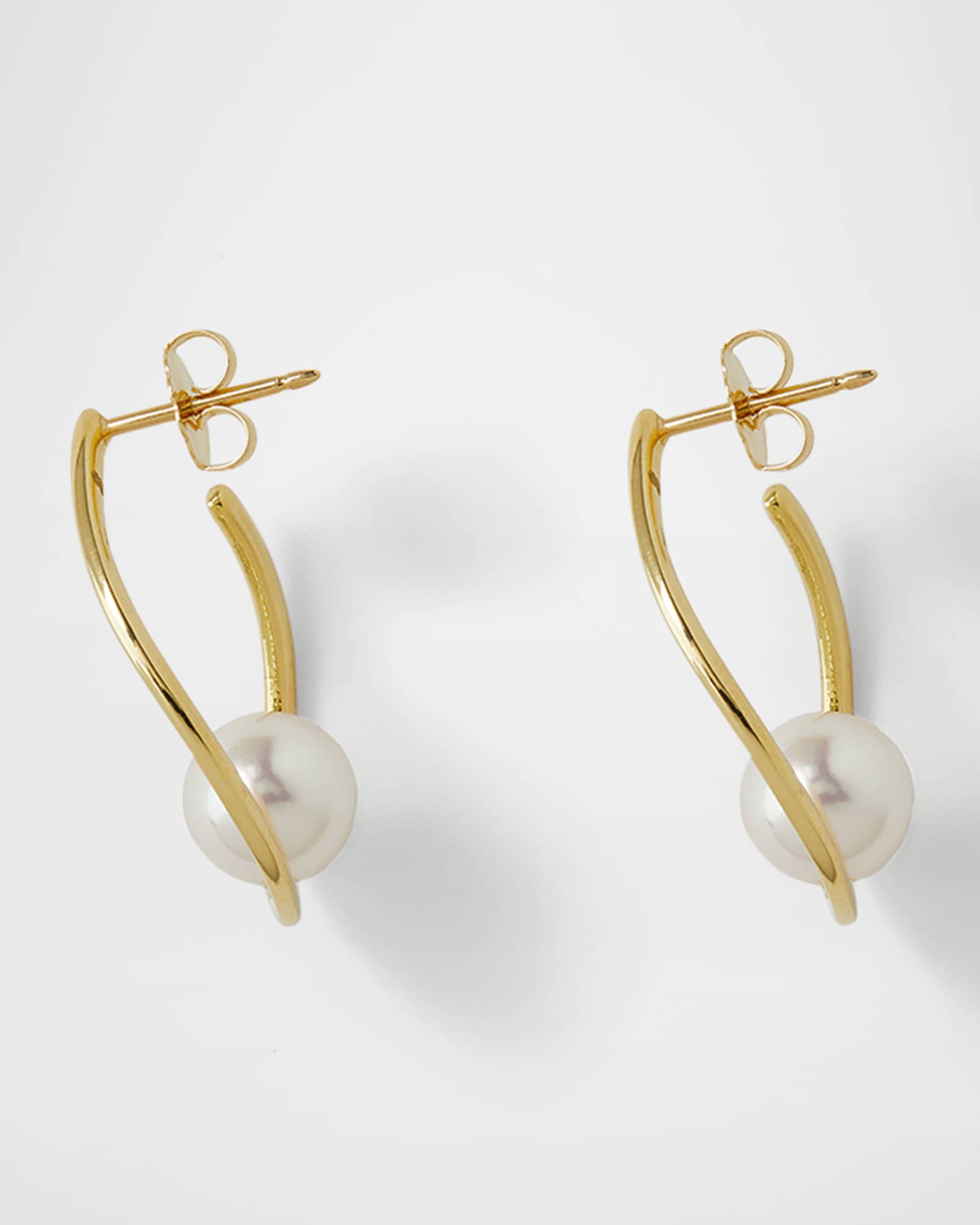 Pearls By Shari 18K Yellow Gold 8mm Akoya Pearl Hoop Earrings | Neiman Marcus