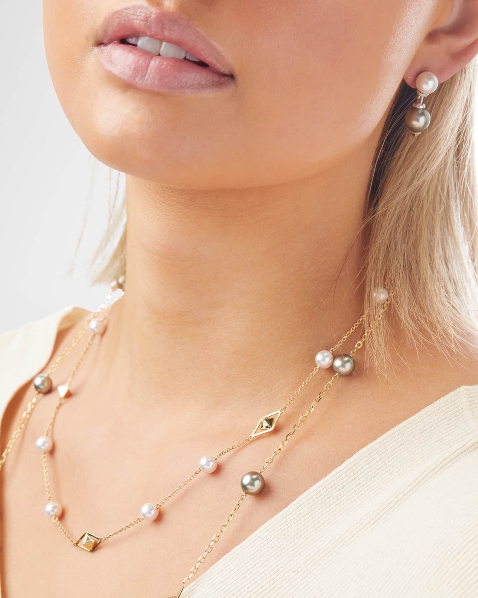 Pearls By Shari 18K White Gold 9mm Gray Tahitian Pearl and 8mm Akoya ...