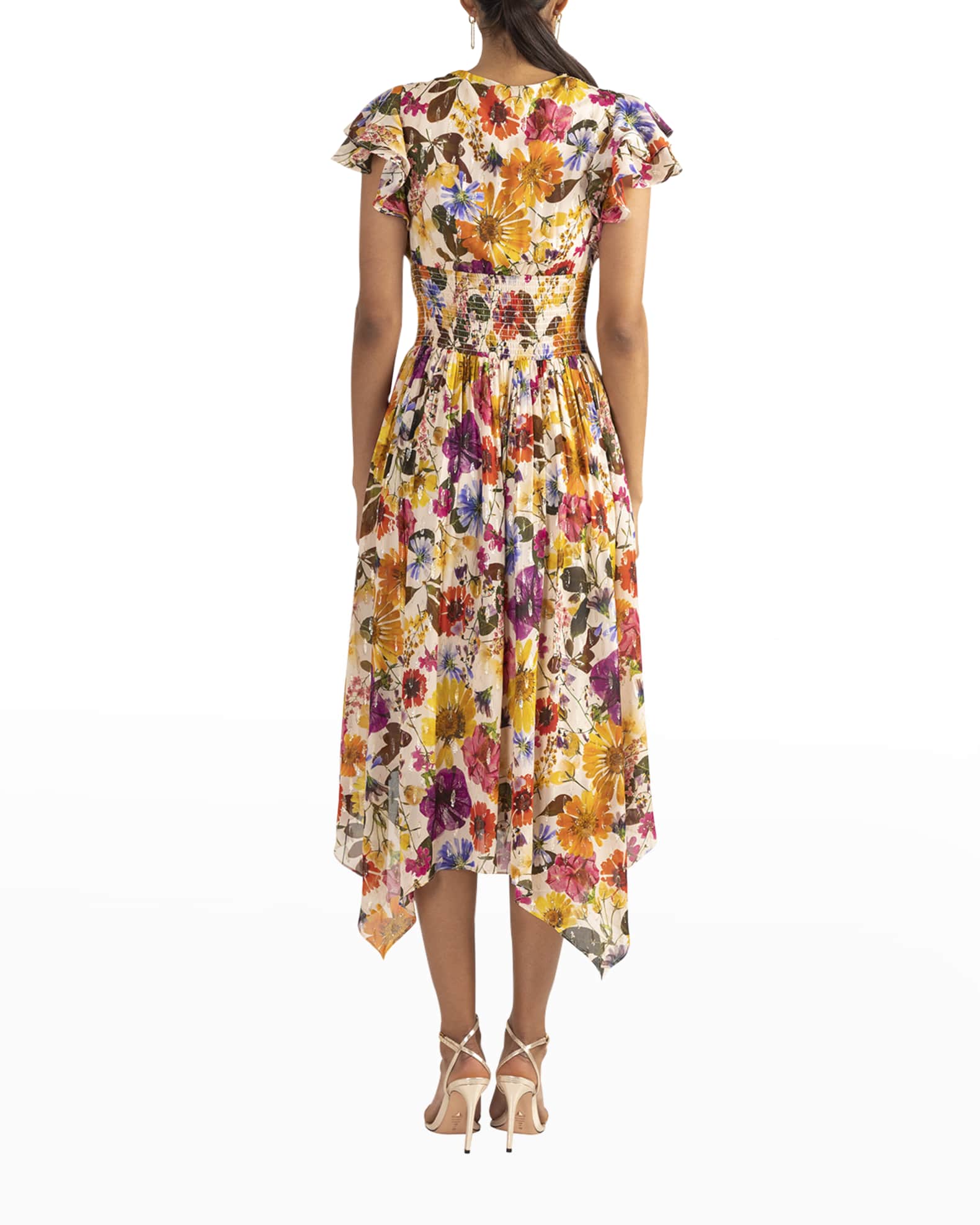 Shoshanna Smocked Floral Print Handkerchief Dress Neiman Marcus