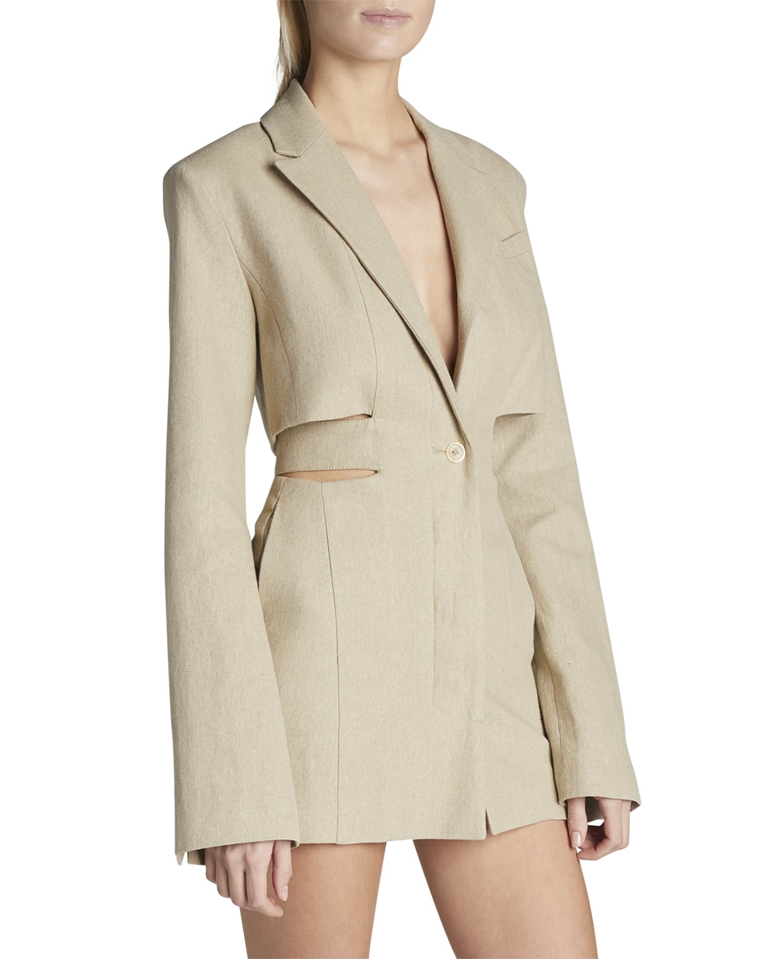 Jacquemus Bari Slash Cutout Blazer Mini Dress | Neiman Marcus