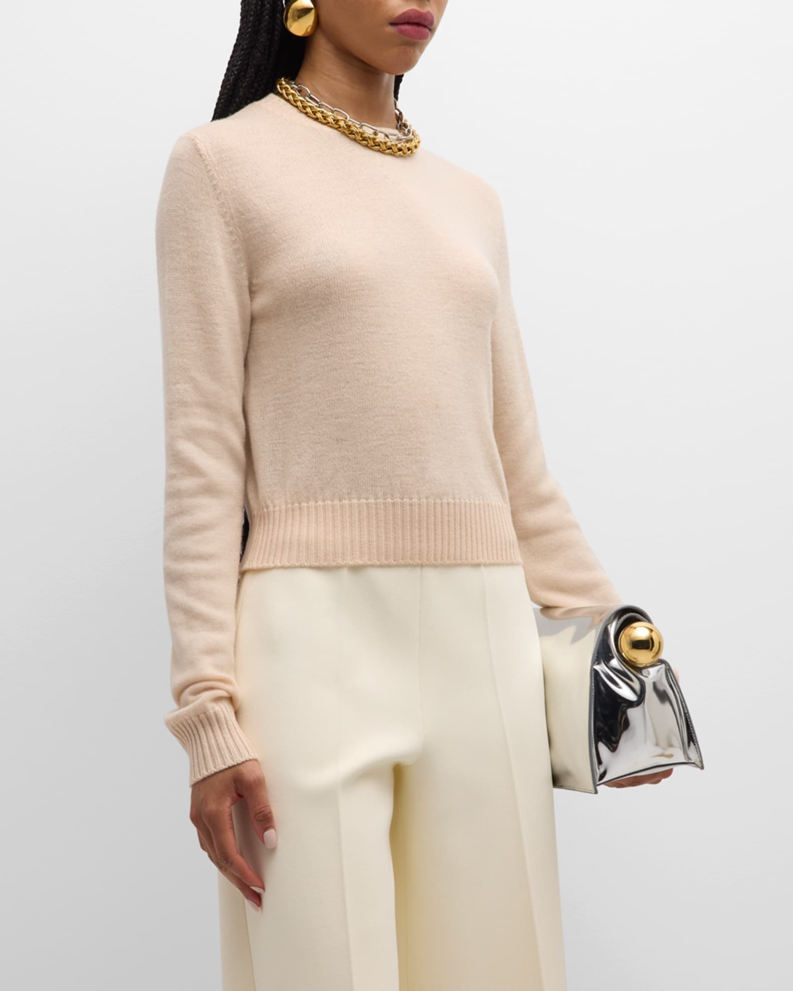 Jil Sander Long-Sleeve Wool Crop Sweater | Neiman Marcus