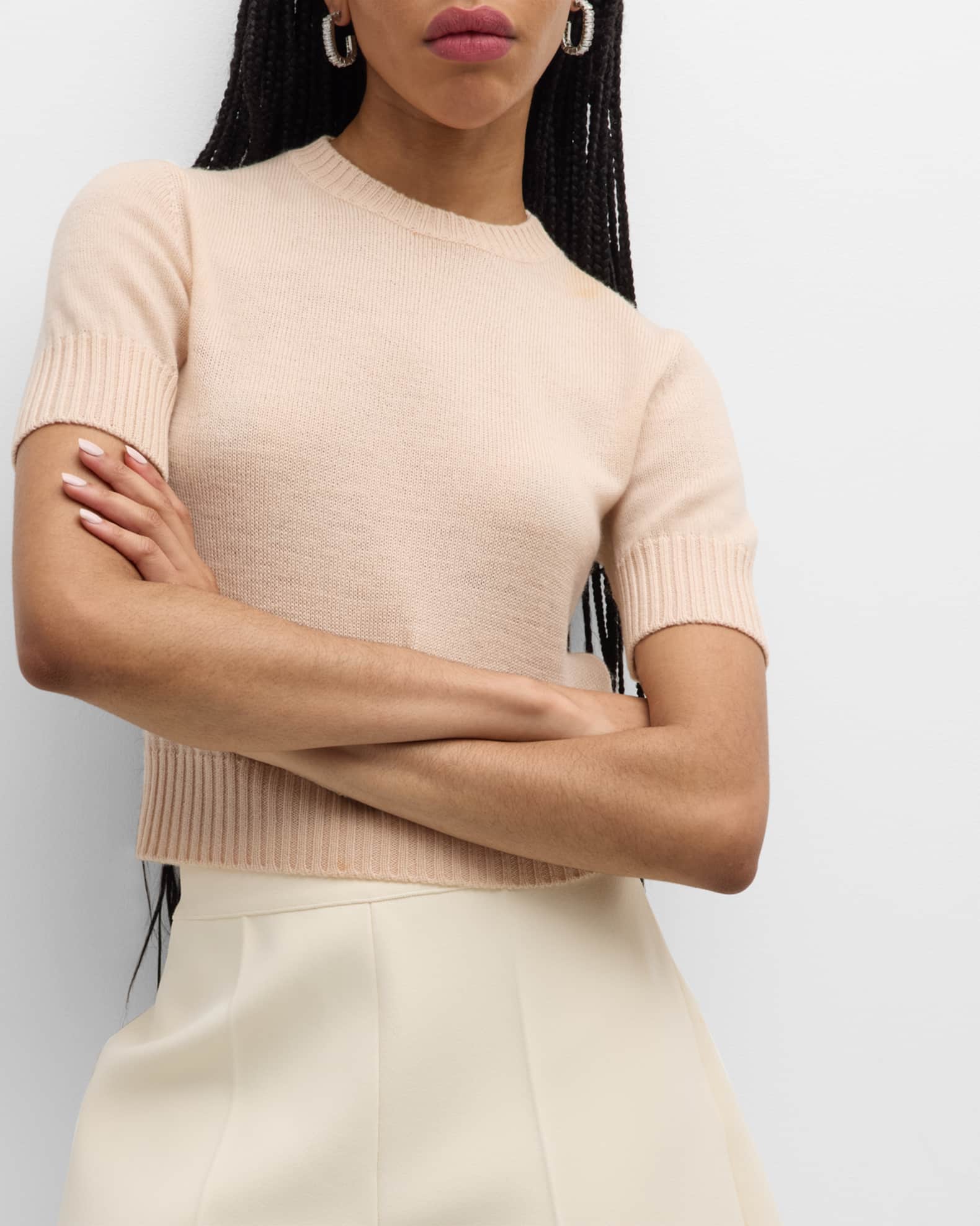 Jil Sander Short-Sleeve Wool Crop Sweater | Neiman Marcus
