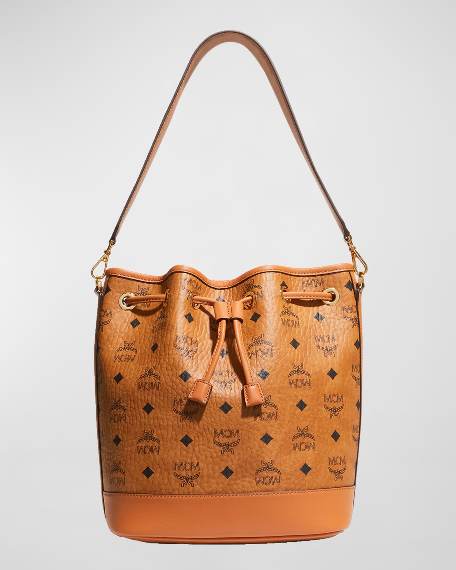 MCM Dessau Medium Monogram Drawstring Bucket Bag | Neiman Marcus