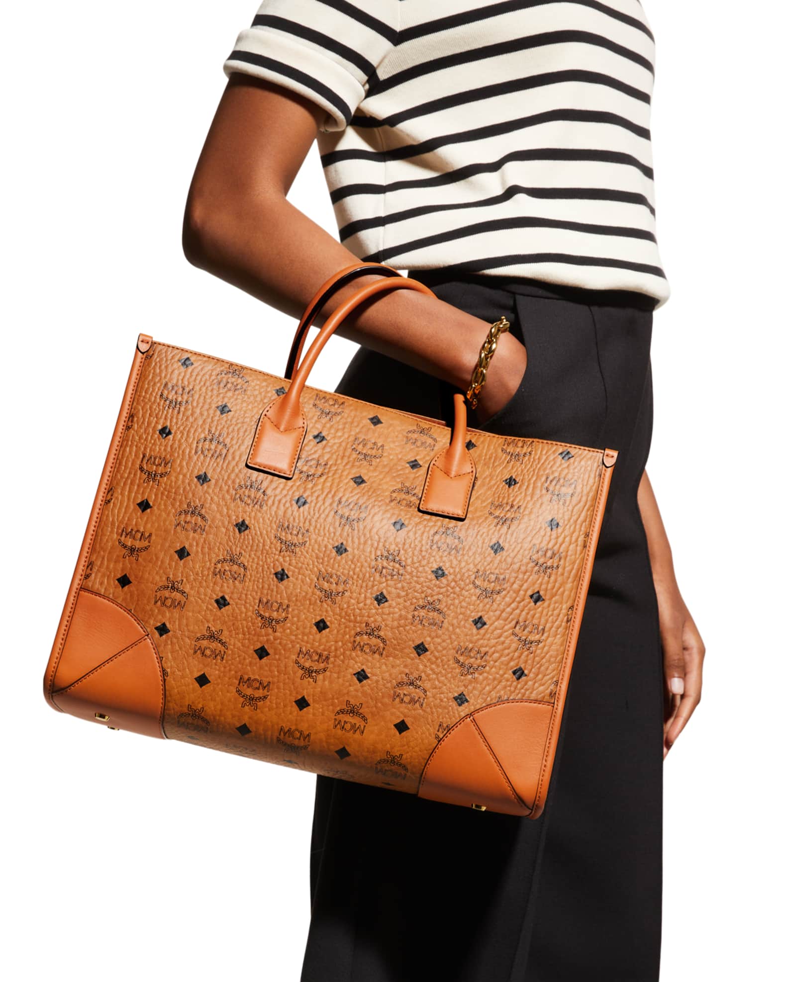 MCM Munchen Large Monogram Tote Bag | Neiman Marcus