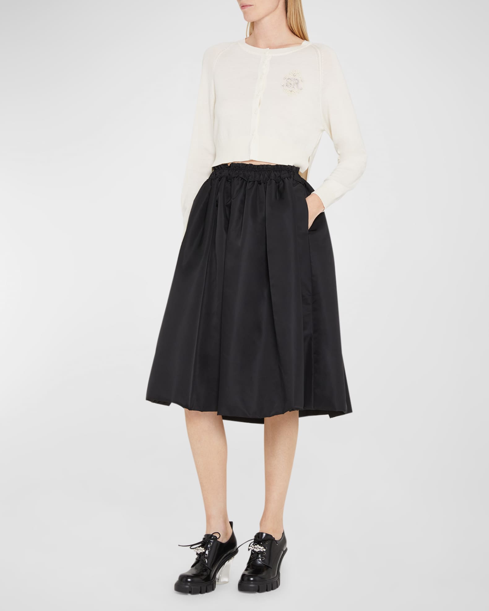 Simone Rocha Bead-Embellished Wool Crop Cardigan | Neiman Marcus
