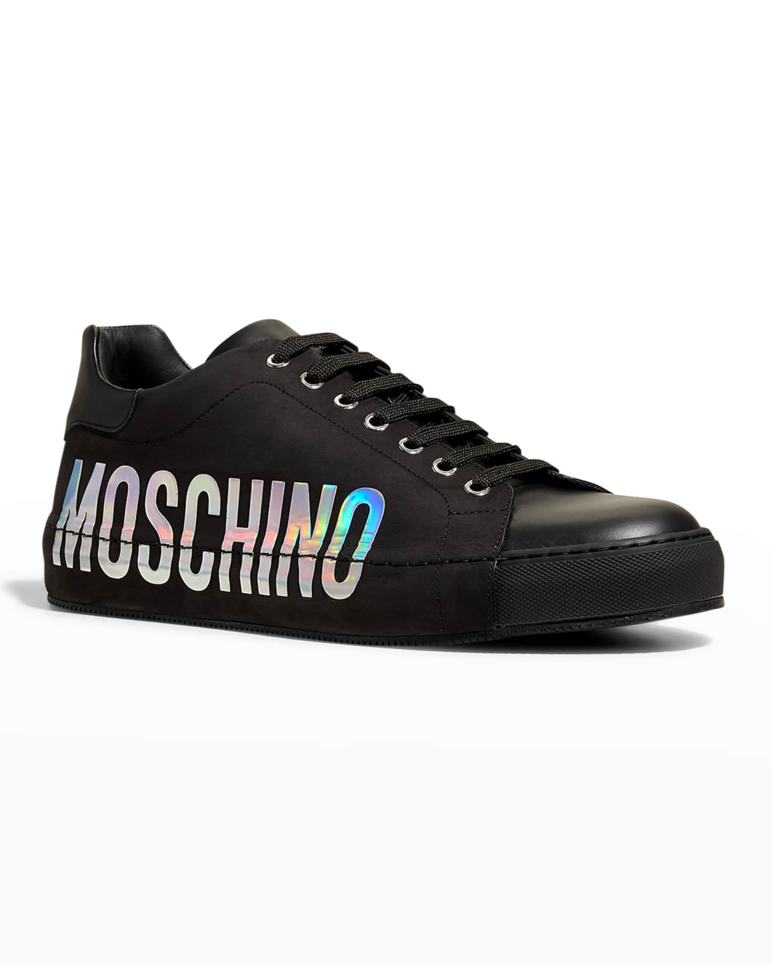 Moschino Men's Iridescent-Logo Low-Top Sneakers | Neiman Marcus