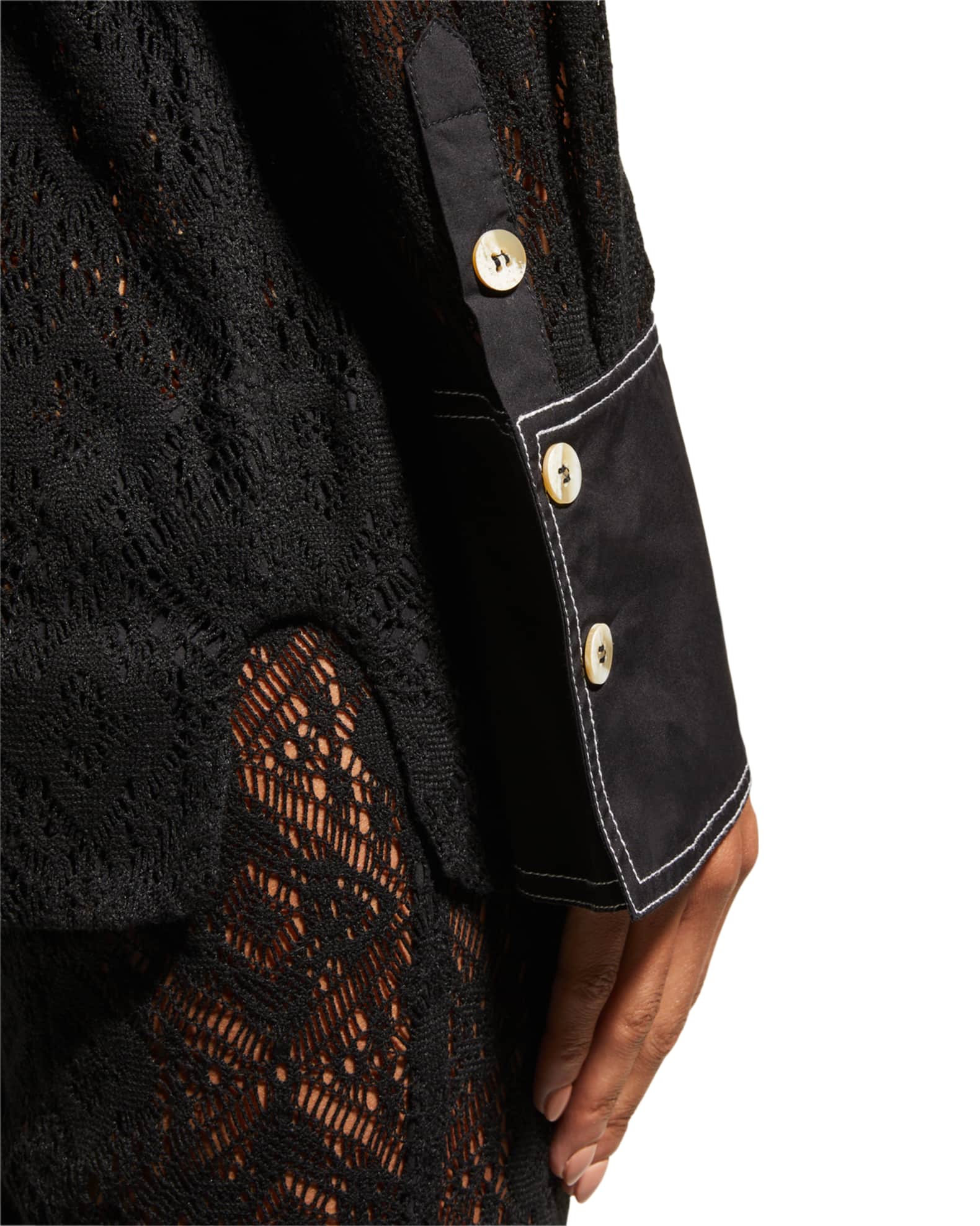 Ganni Lace Button-Front Combo Shirt | Neiman Marcus