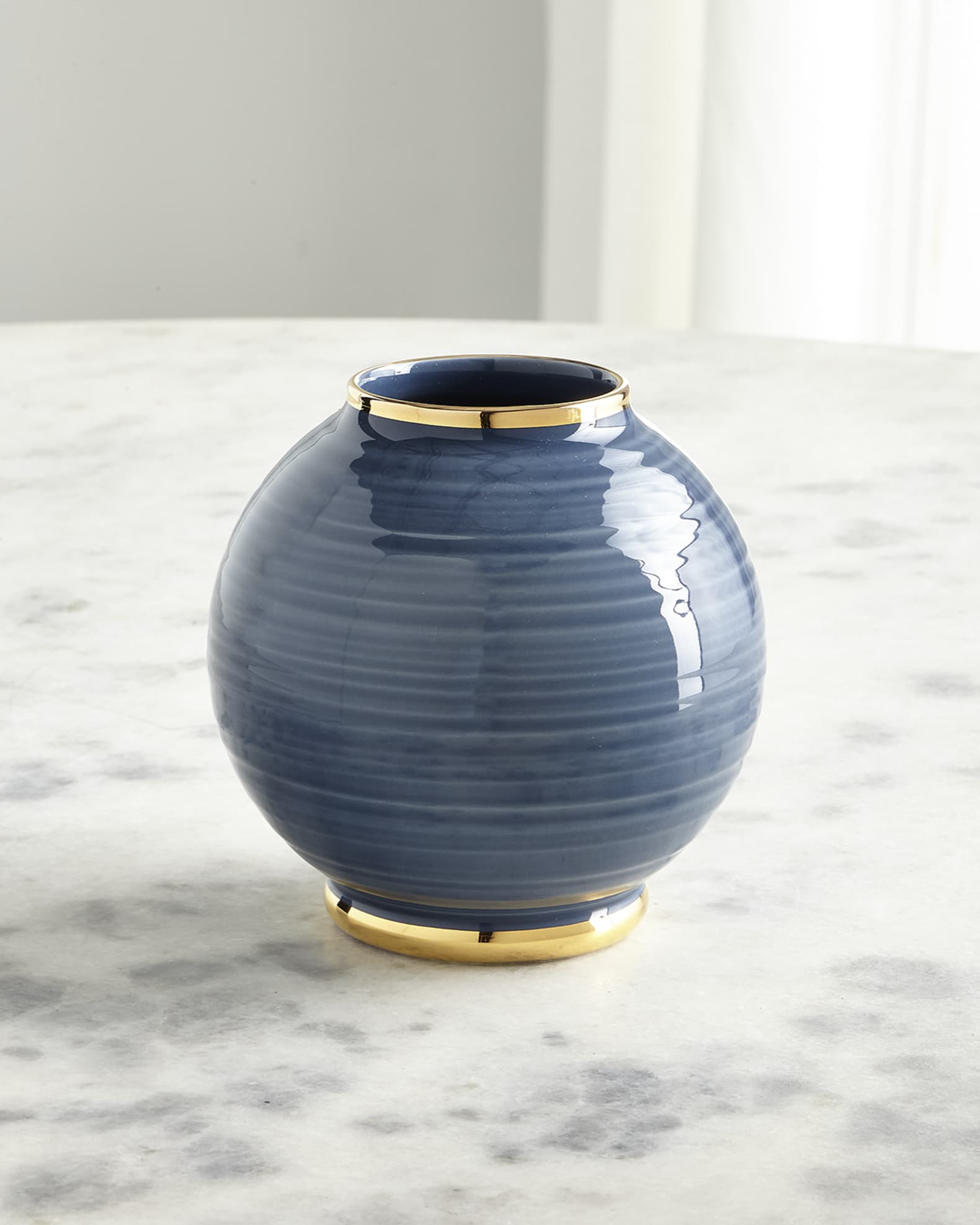 AERIN Ribbed Marion Round Ceramic Vase | Neiman Marcus