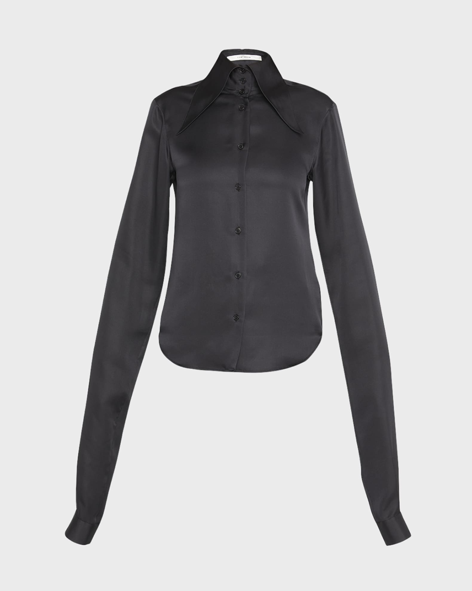 THE ROW Ace Elongated-Sleeve Collared Silk Shirt | Neiman Marcus