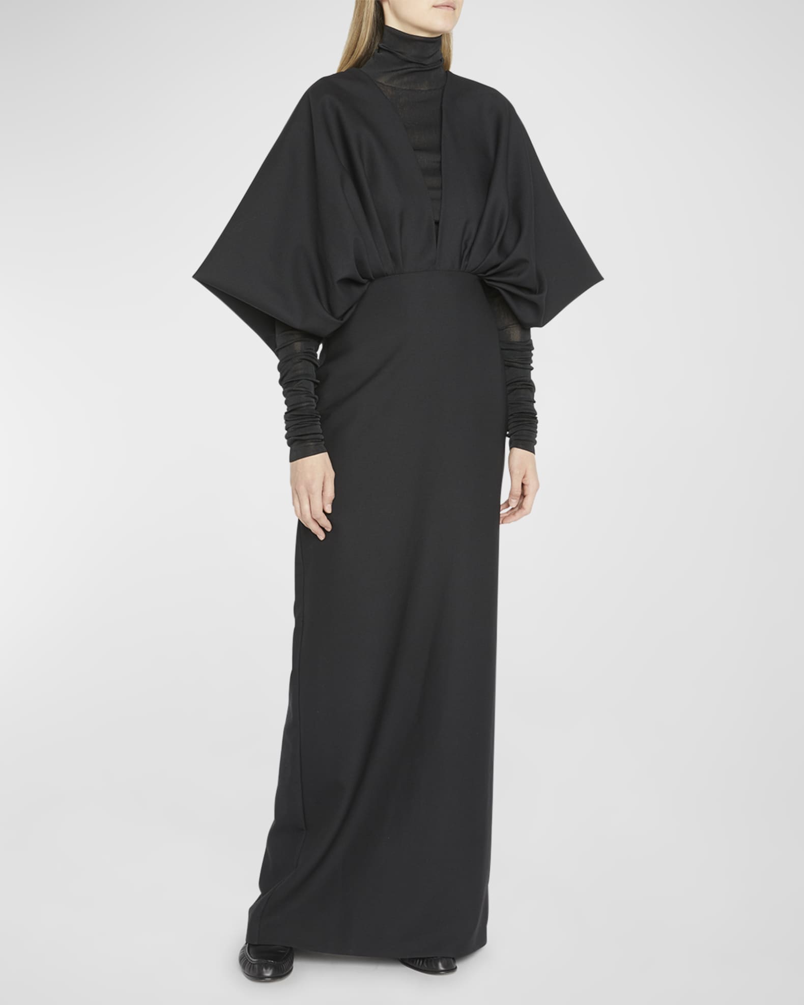 THE ROW Abinhav Gathered Wool Column Dress | Neiman Marcus