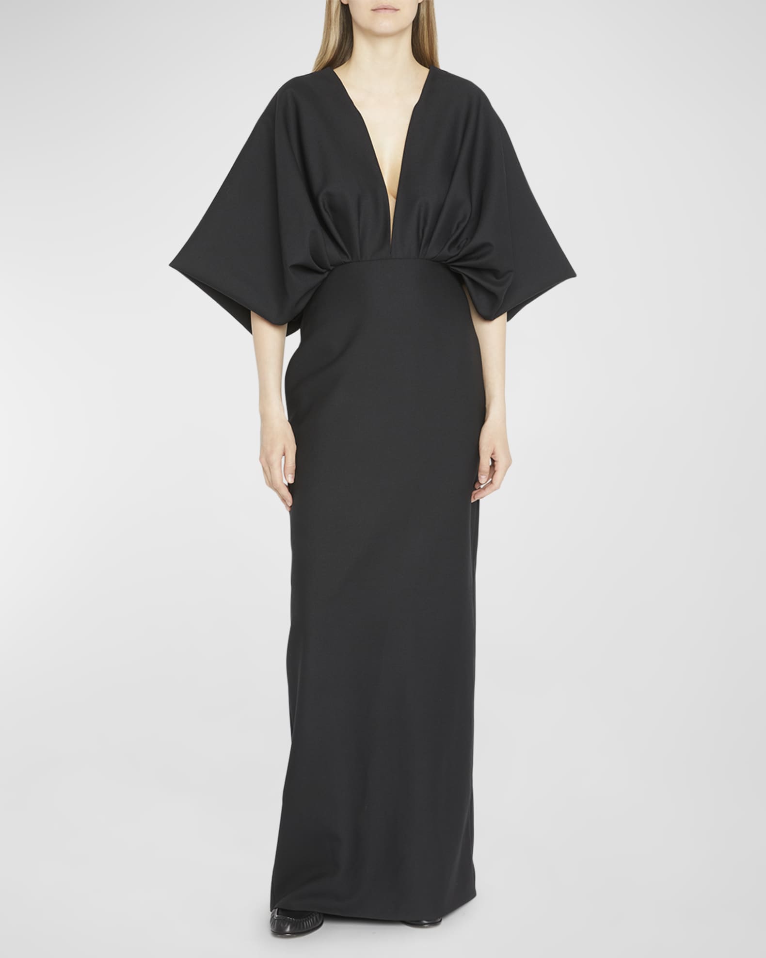 THE ROW Abinhav Gathered Wool Column Dress | Neiman Marcus