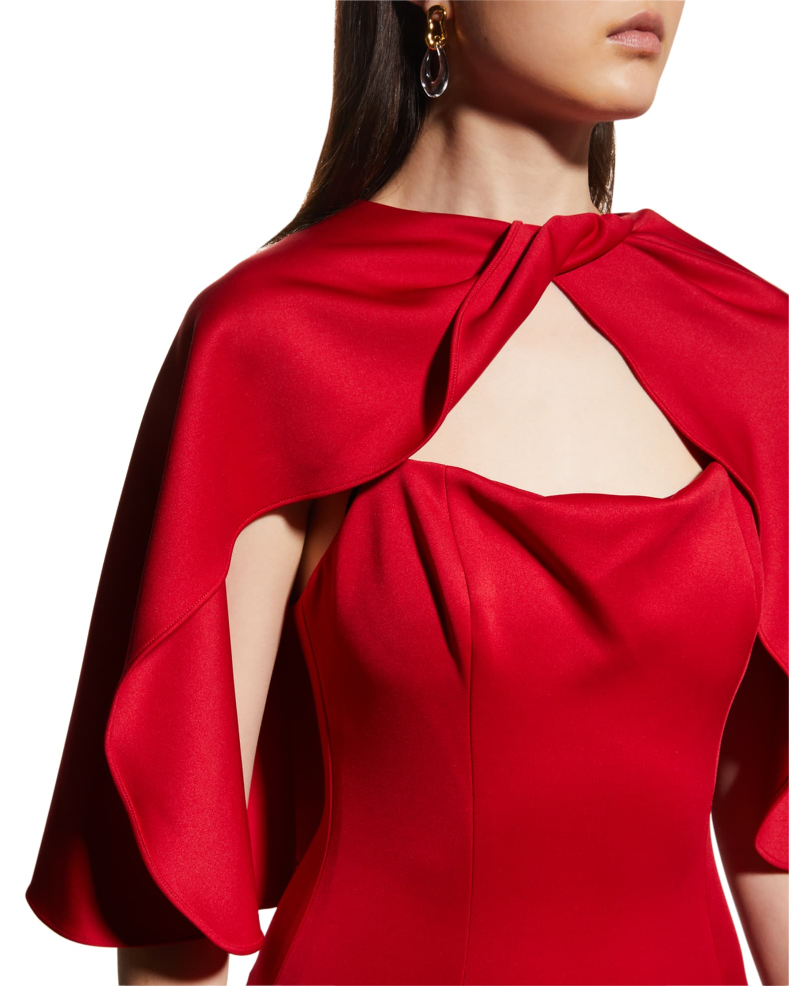 Black Halo Crisanta Cutout Cape Trumpet Gown | Neiman Marcus